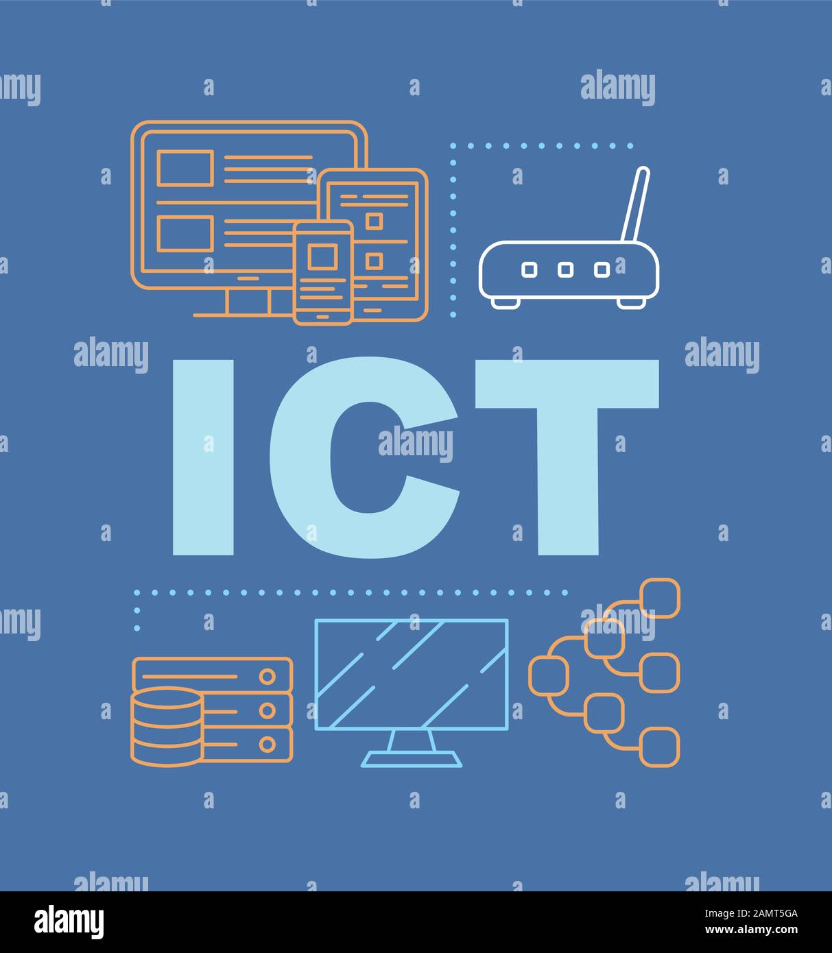 ICT blue word concepts banner. Presentation, website. Information and ...
