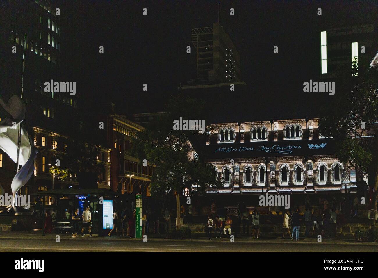 PERTH, WESTERN AUSTRALIA - December 25th, 2019: Christmas lights and ...