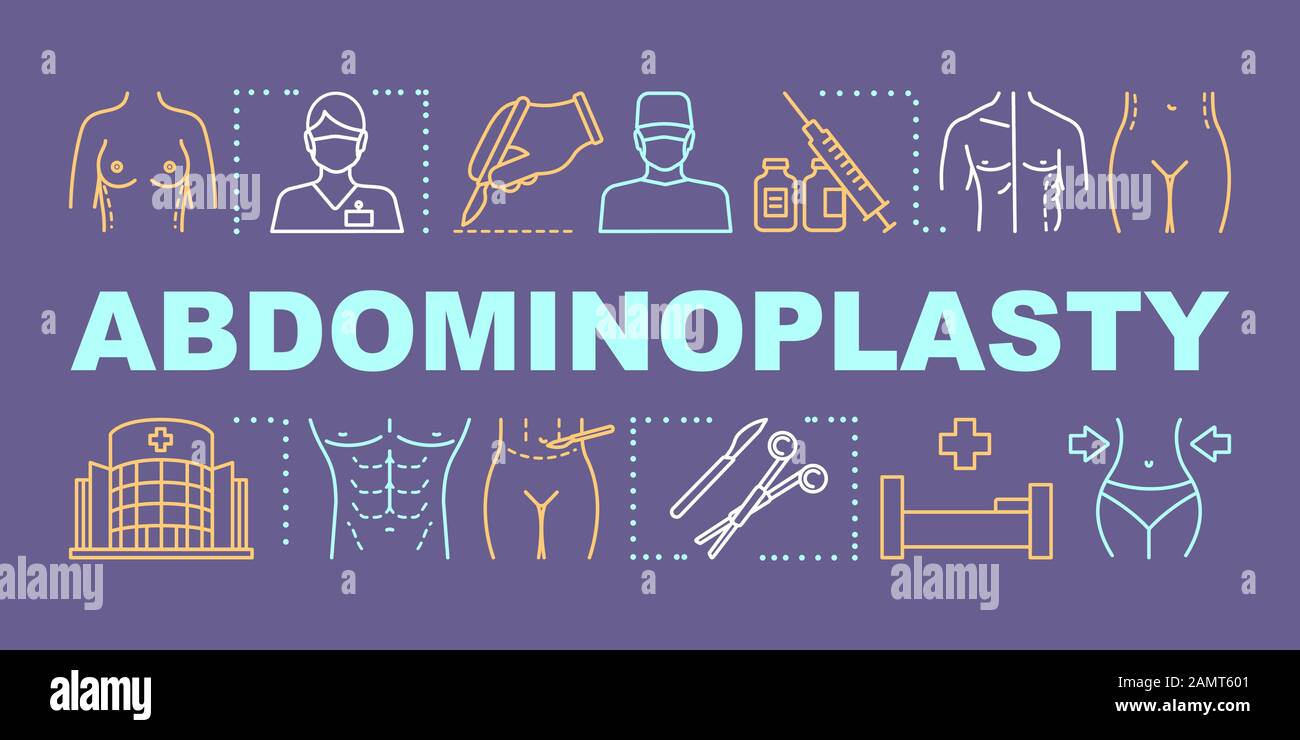 Abdominoplasty word concepts banner. Tummy tuck procedure. Cosmetic ...
