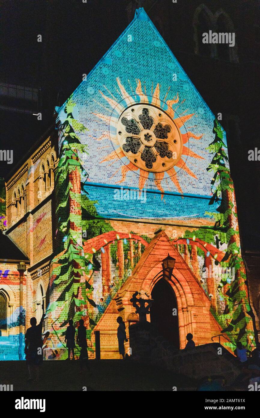 PERTH, WESTERN AUSTRALIA - December 25th, 2019: Christmas lights and ...