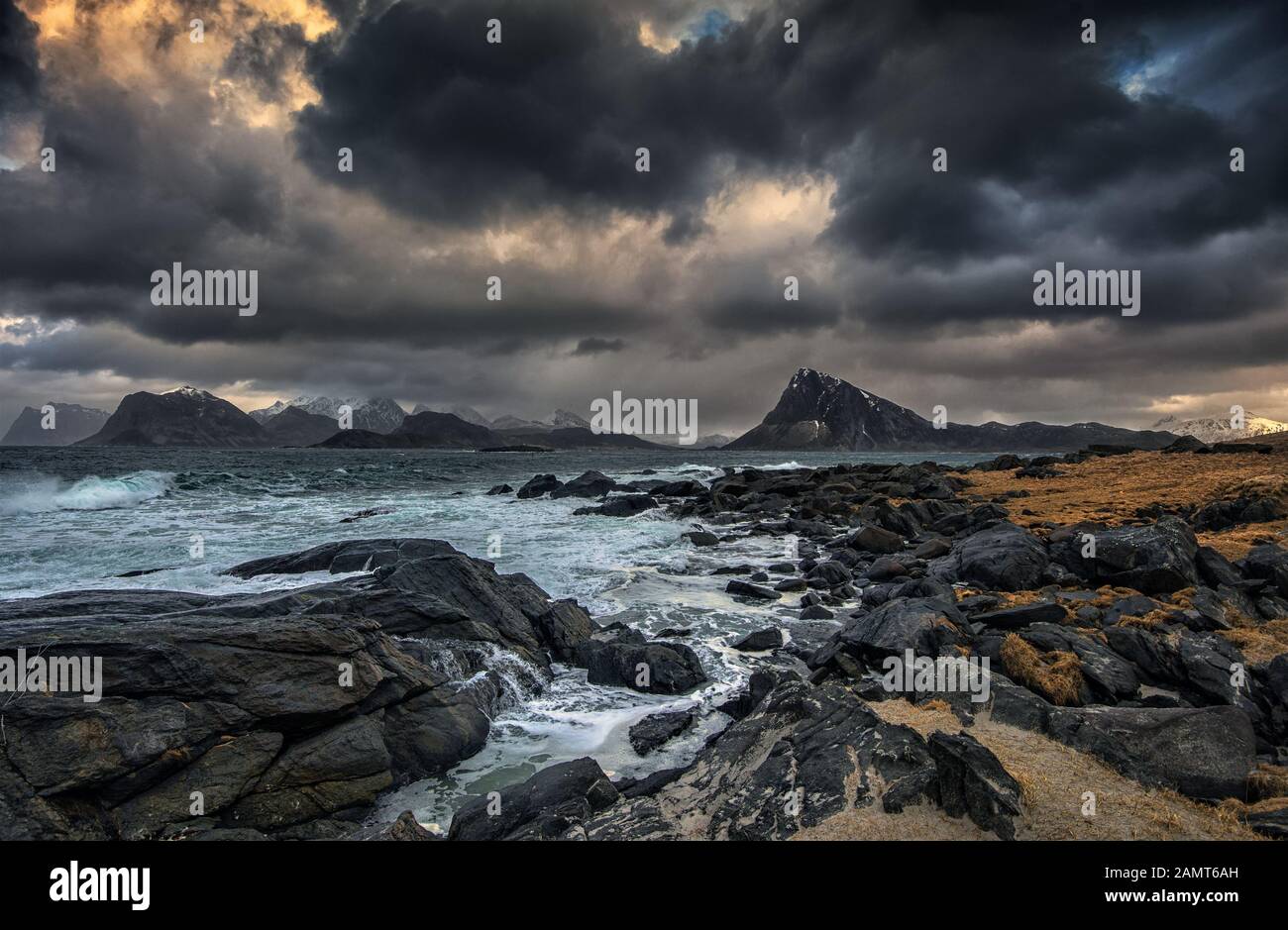 Storm over beach, Lofoten, Nordland, Norway Stock Photo - Alamy