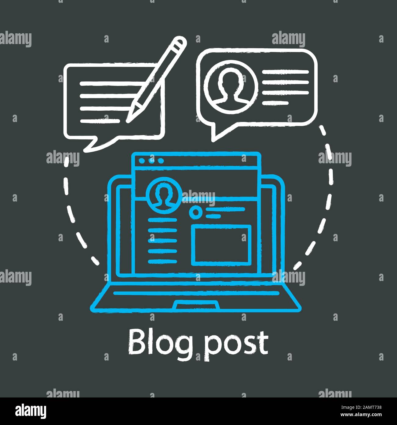 Blog post chalk concept icon. Content optimization idea. Blogging, SMM ...