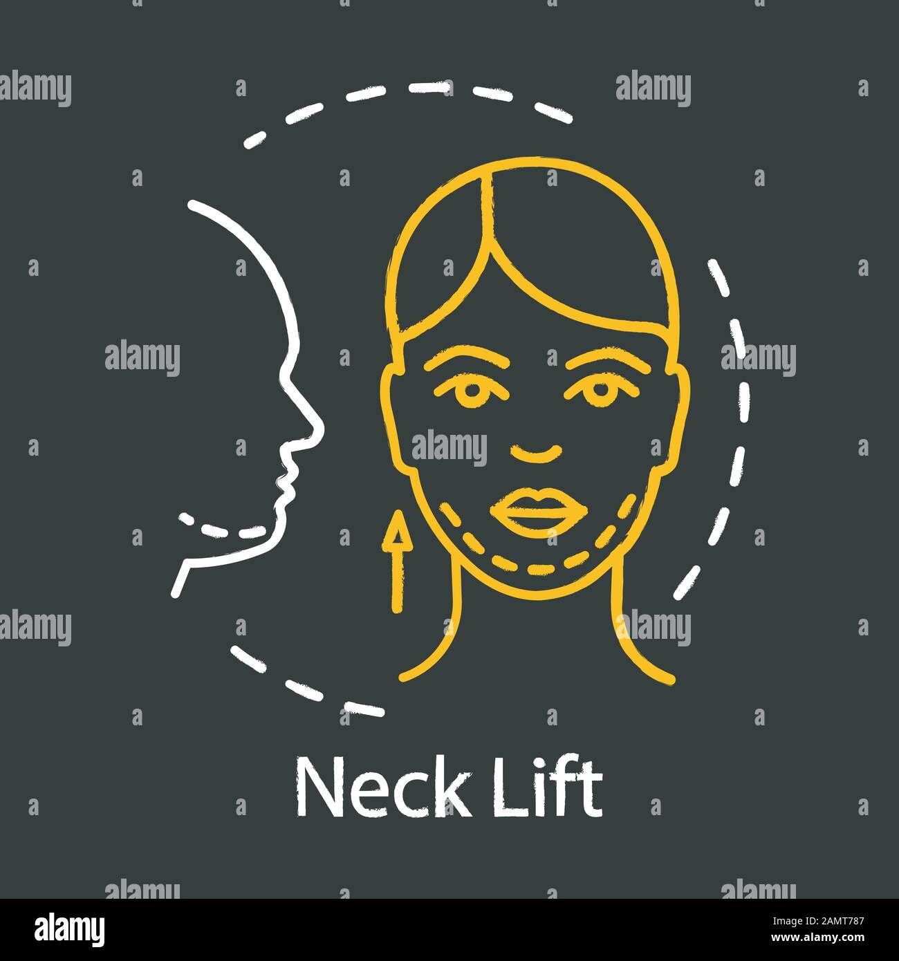 Neck lift chalk icon. Youthful-looking neck. Cosmetic surgery lift ...