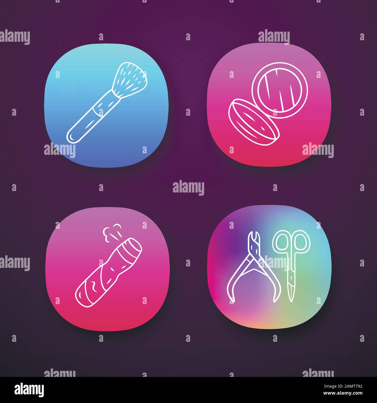 Skin care accessories app icons set. Makeup attributes, feminine ...