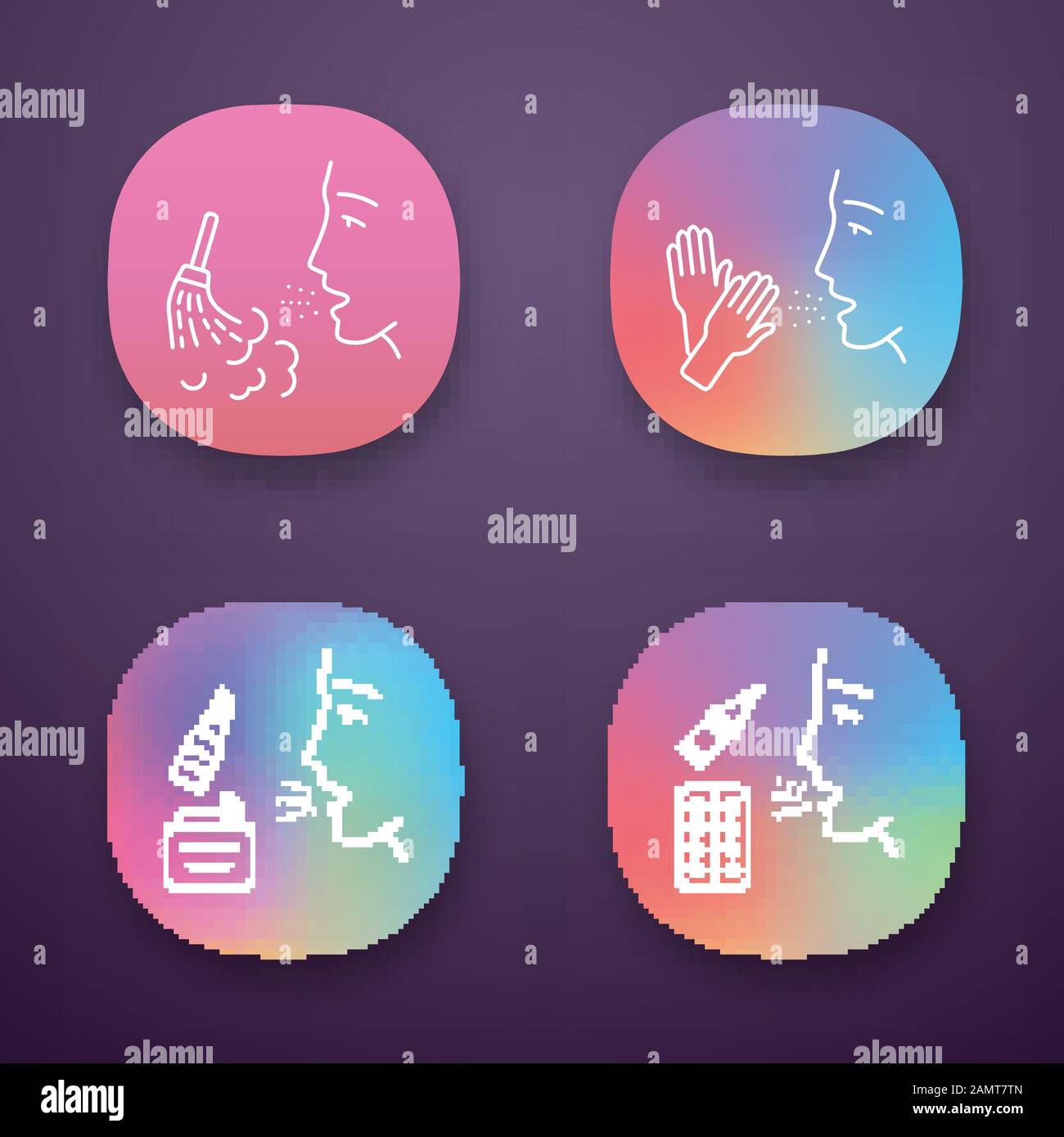 Allergies app icons set. Allergen sources and symptom treatment ...