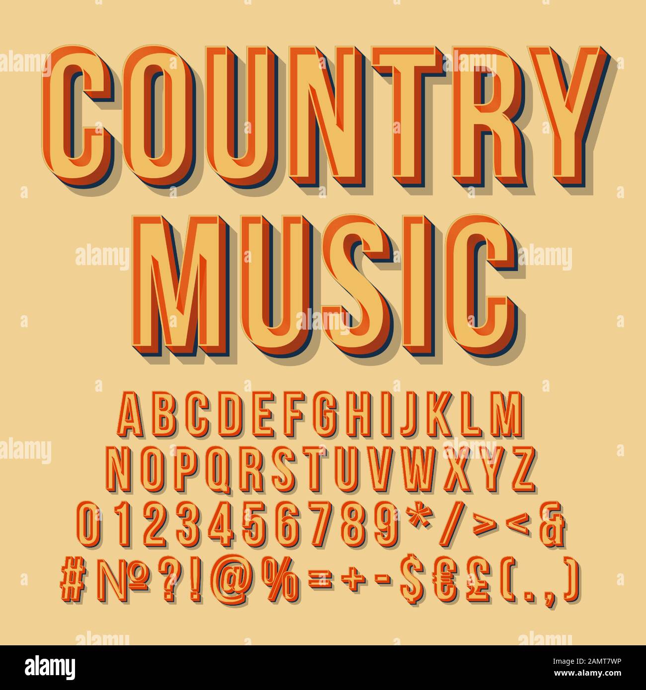 Country music vintage 3d vector lettering. Retro bold font, typeface ...