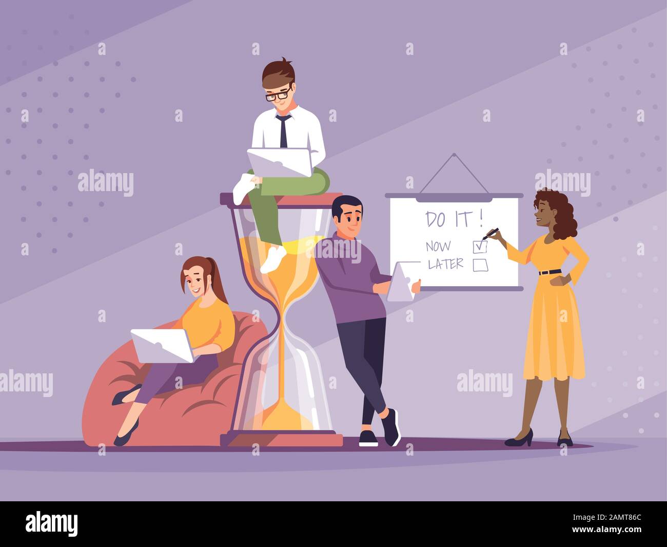 Time management flat vector illustration. Freelancers working cartoon ...