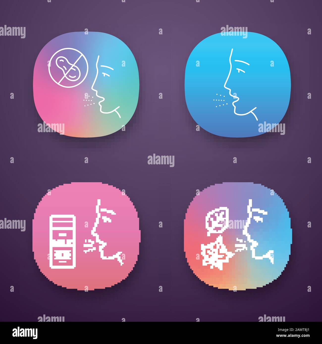 Allergies App Icons Set Peanut Milk Dust Mold Intolerance Causes