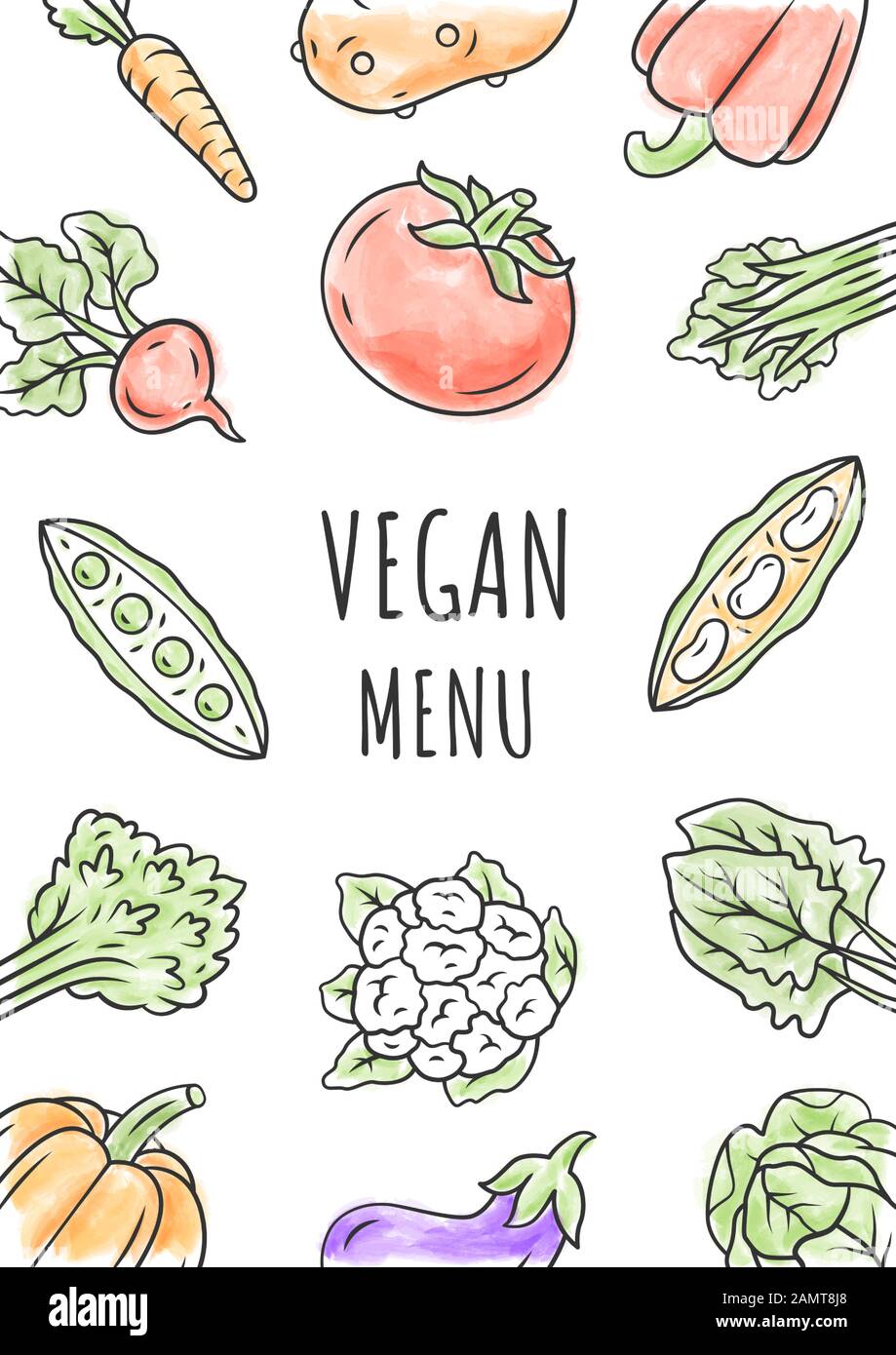 Vegan menu cover template. Healthy food. Isolated lettering typography ...