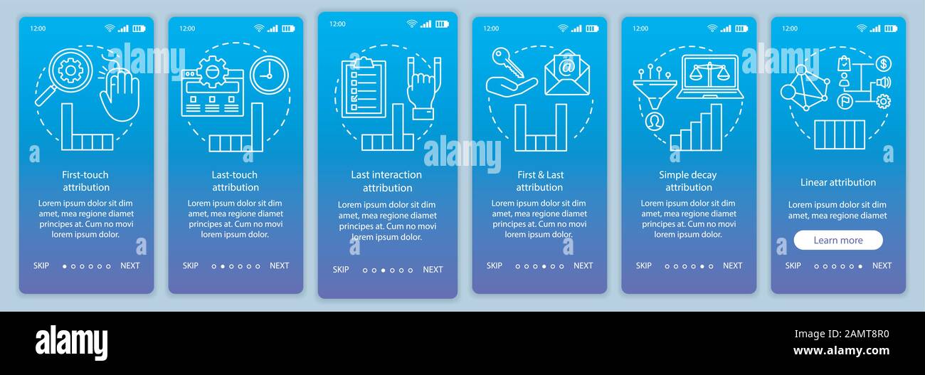Attribution Modeling Types Onboarding Mobile App Page Screen Vector