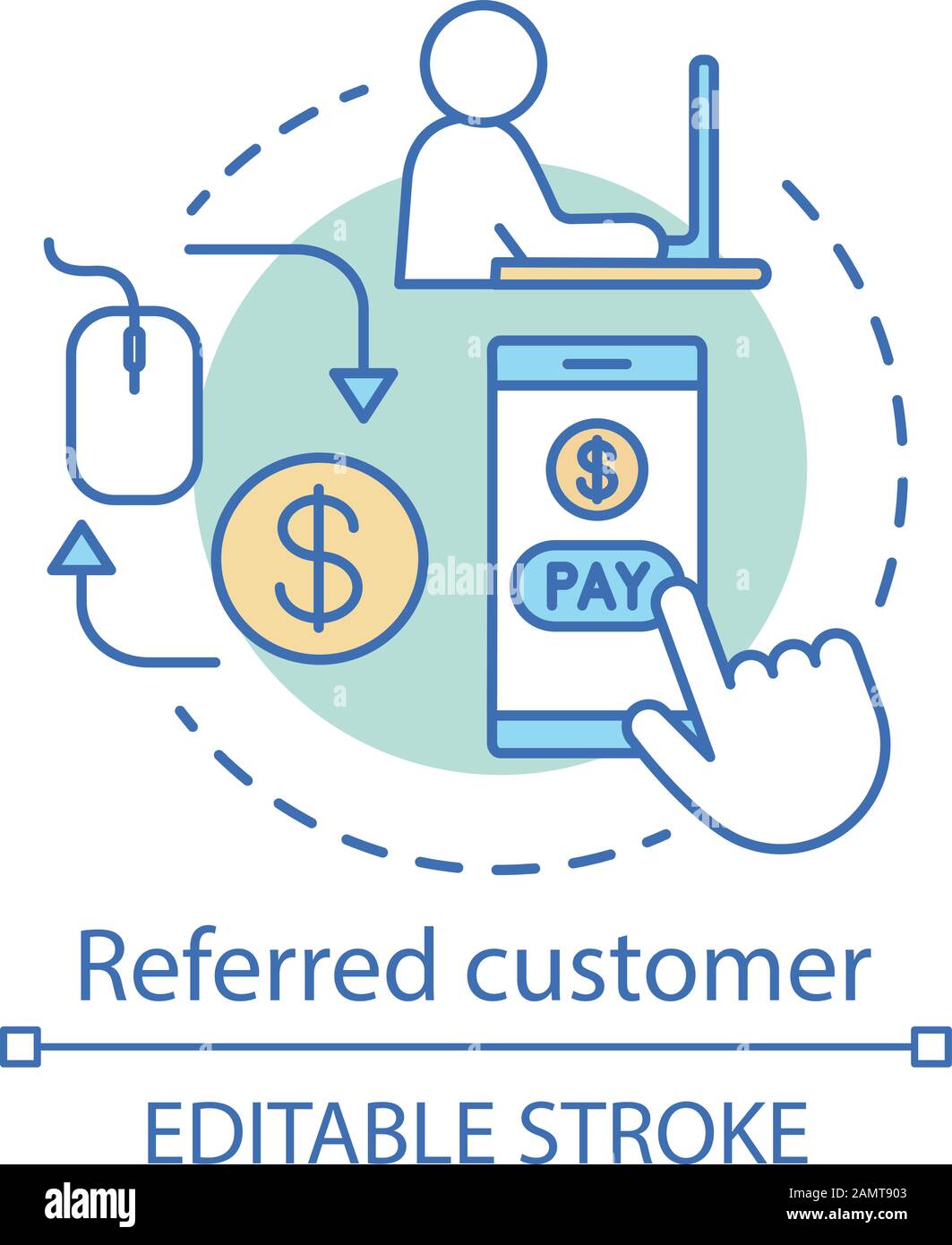 Referred customer concept icon. Referral marketing idea thin line ...