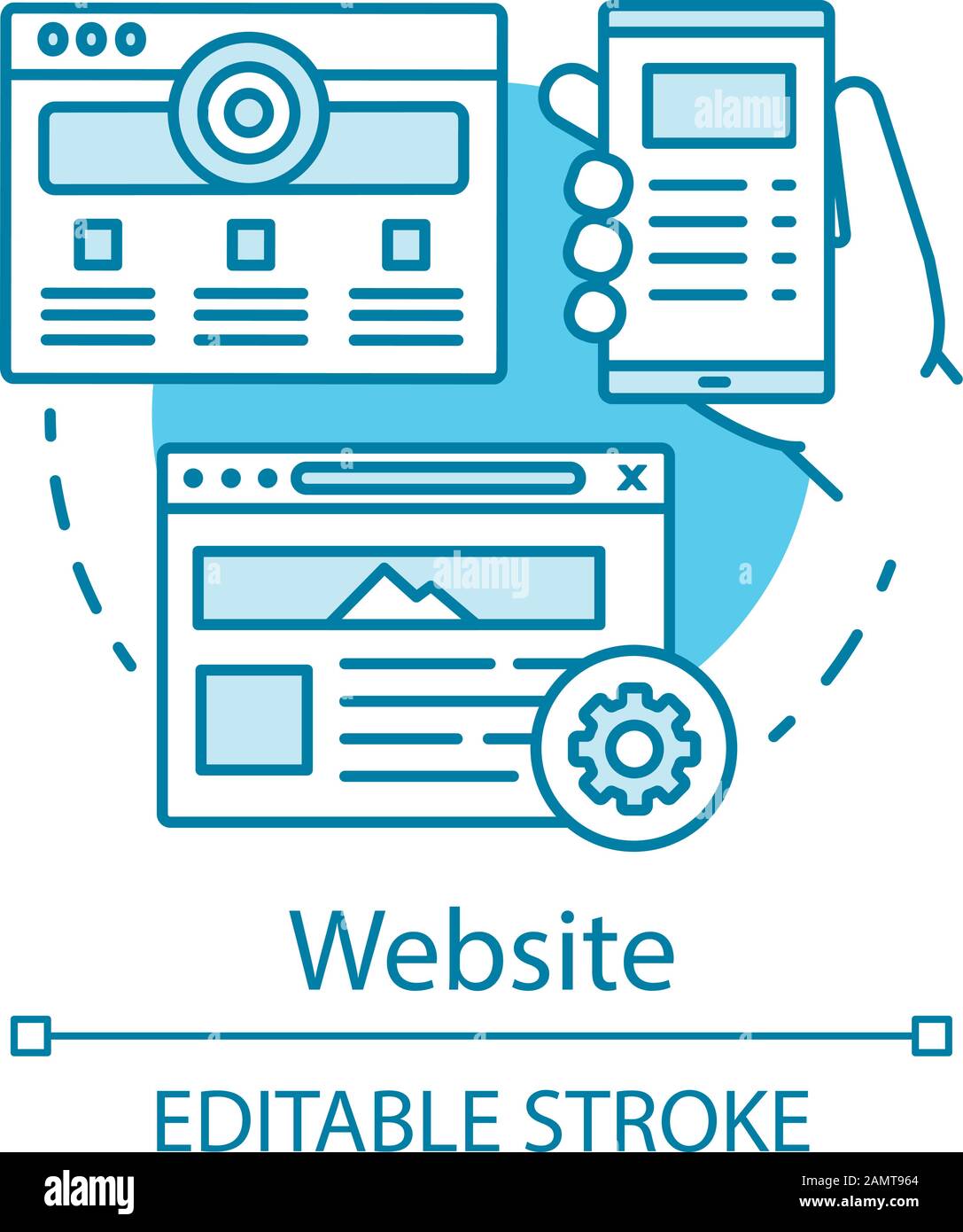 Website blue concept icon. Channels for SEO, SEM idea thin line ...