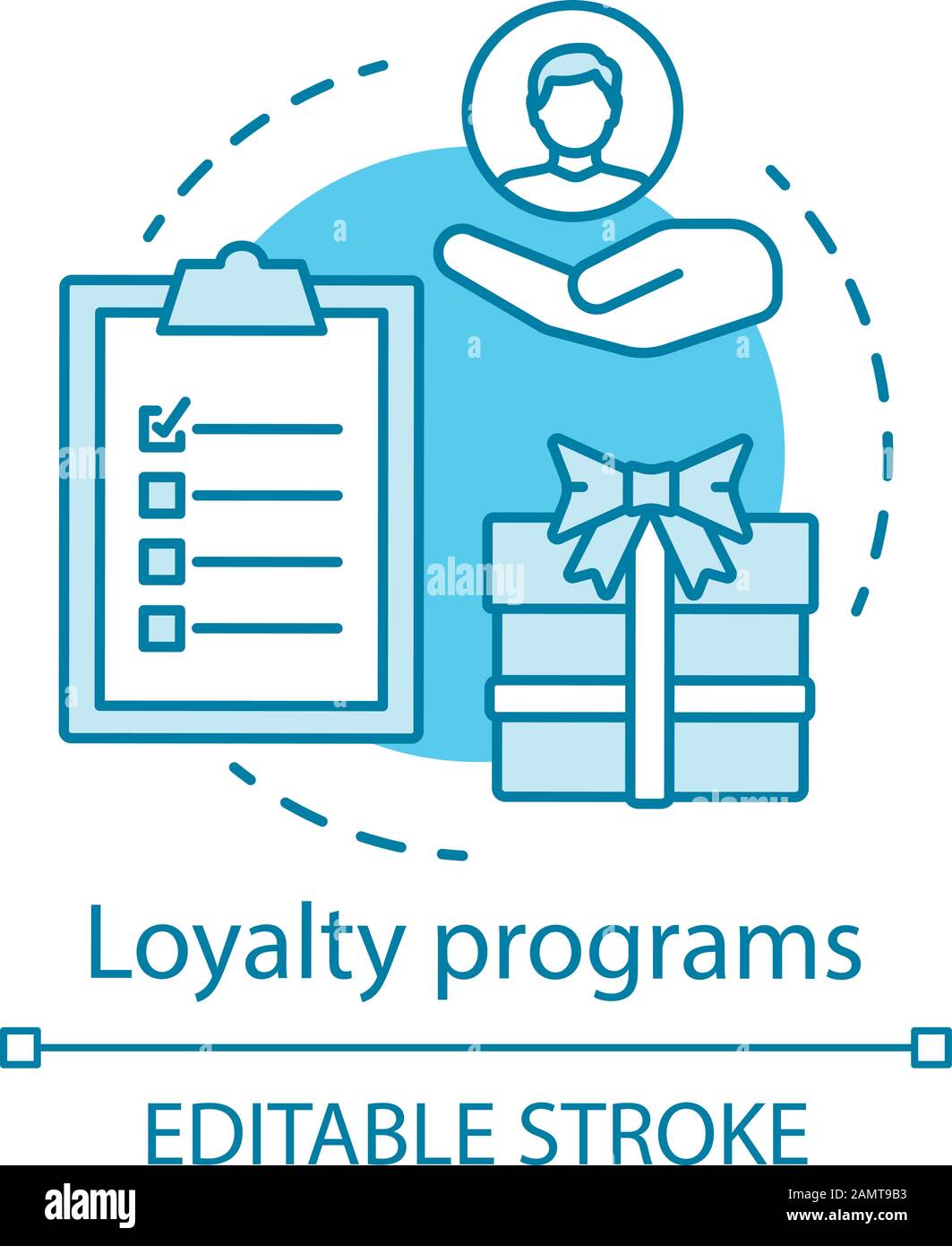 Loyalty programs blue concept icon. Rewards program idea thin line illustration. Decision making ...