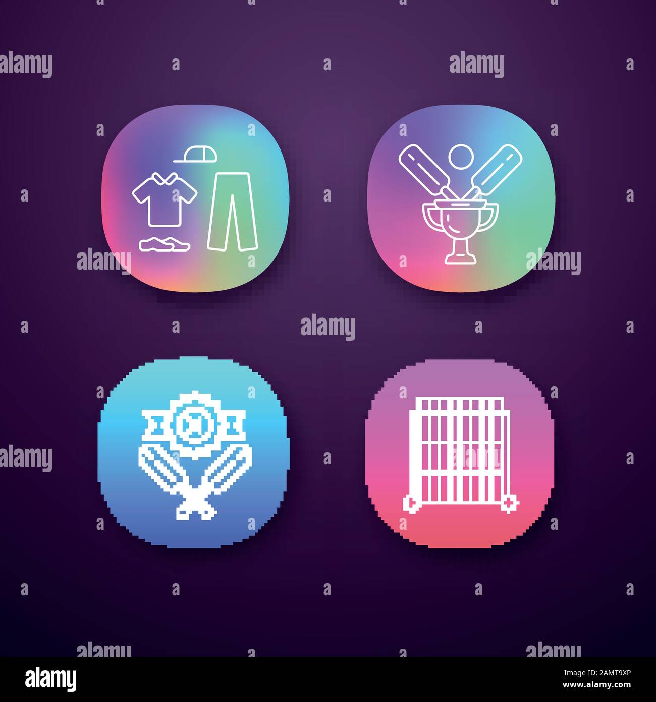 Cricket championship app icons set. Sport tournament. Uniform, champion ...