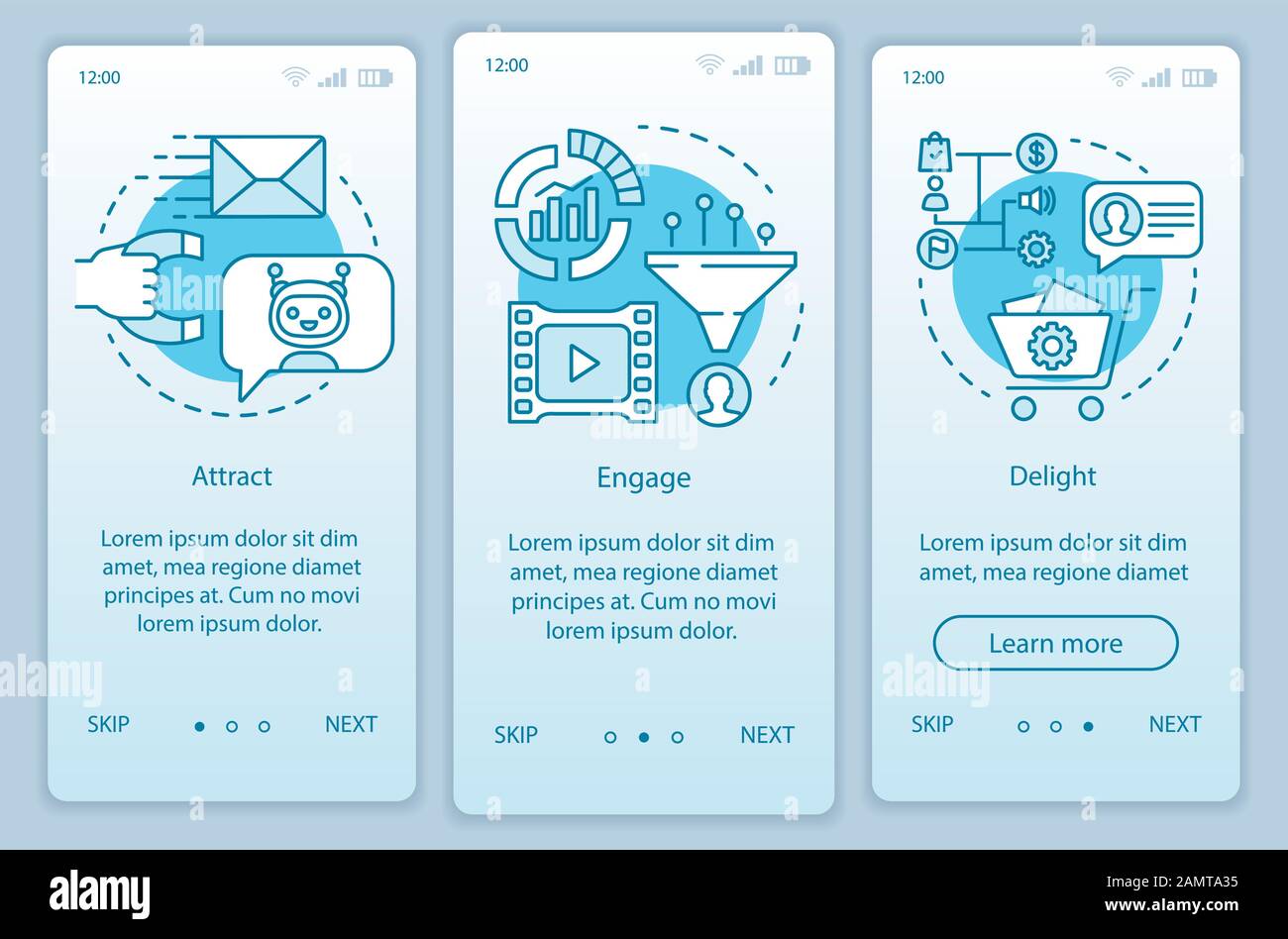 Inbound Marketing Method For Customers Turquoise Onboarding Mobile App Page Screen Vector