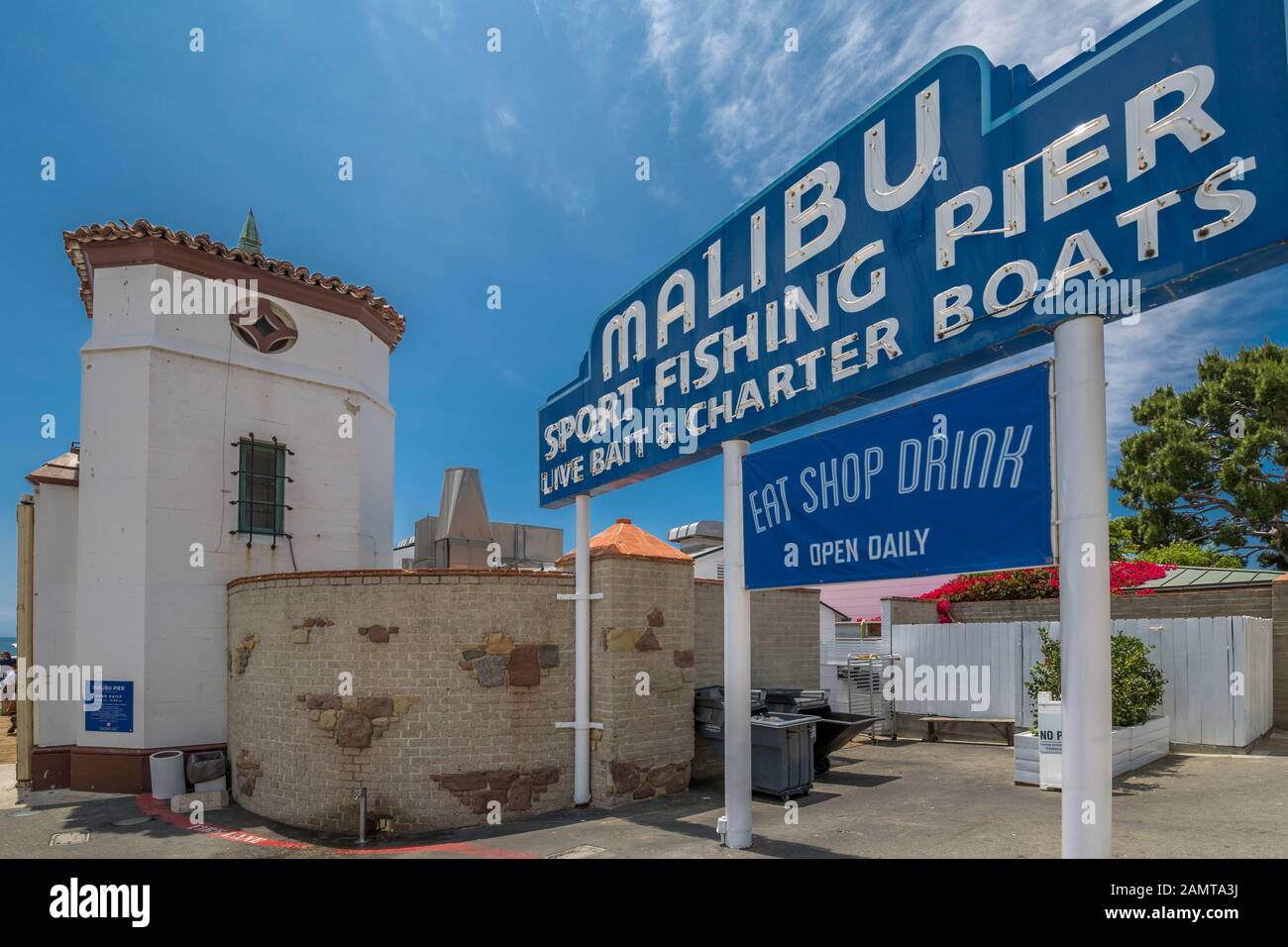 View of Malibu Pier sign, Malibu, California, United States of America ...