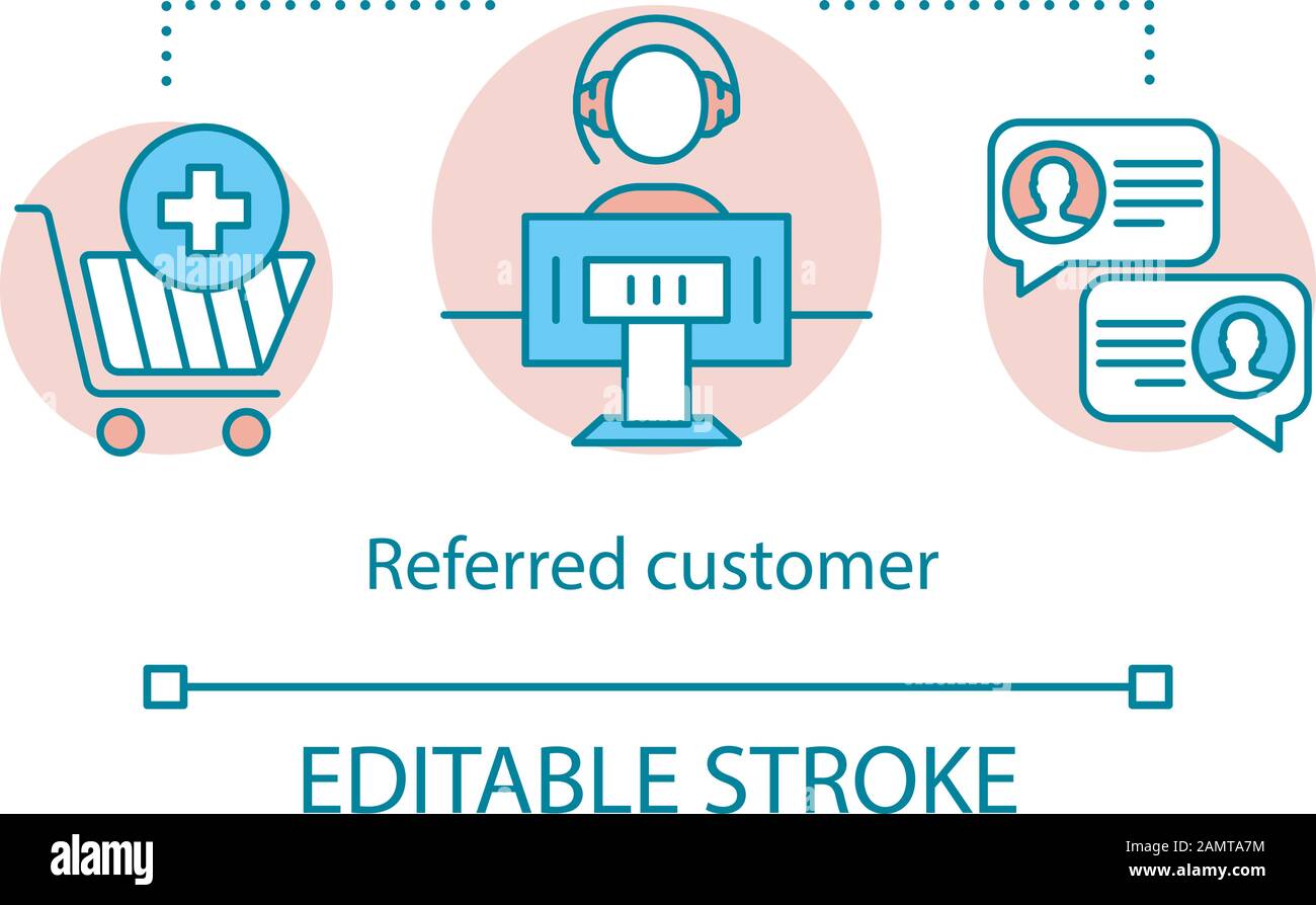 Referred customer concept icon. Referral marketing tools idea thin line ...