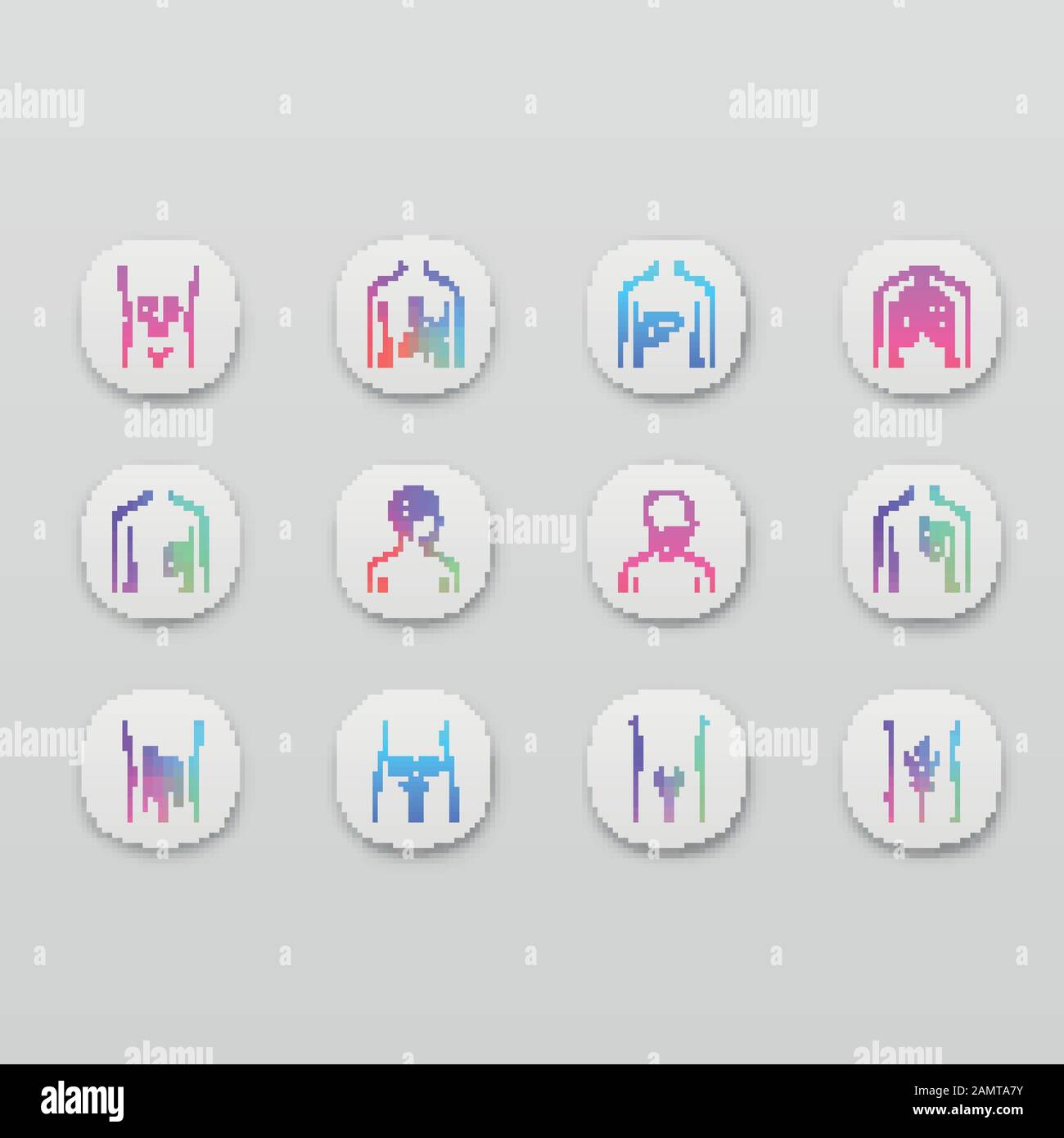 Ill human organs app icons set. Sore heart and lungs. Aching throat and ...