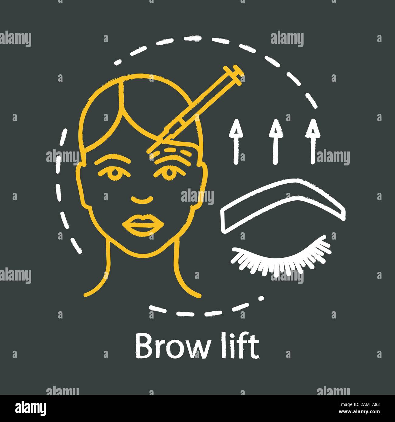 Brow lift chalk icon. Cosmetic lift procedures. Forehead lift ...