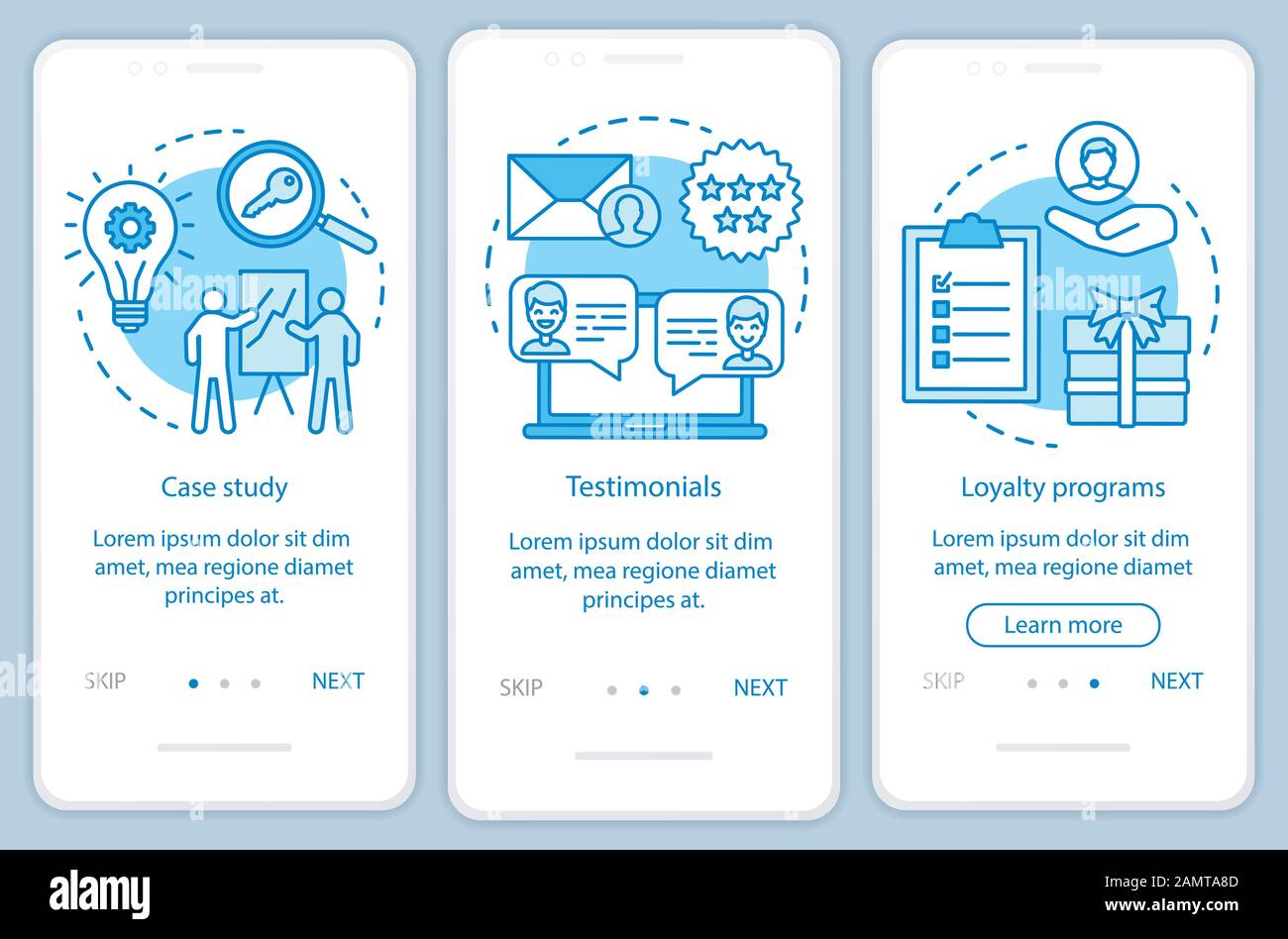 Decision making content blue onboarding mobile app page screen vector template. Customer ...