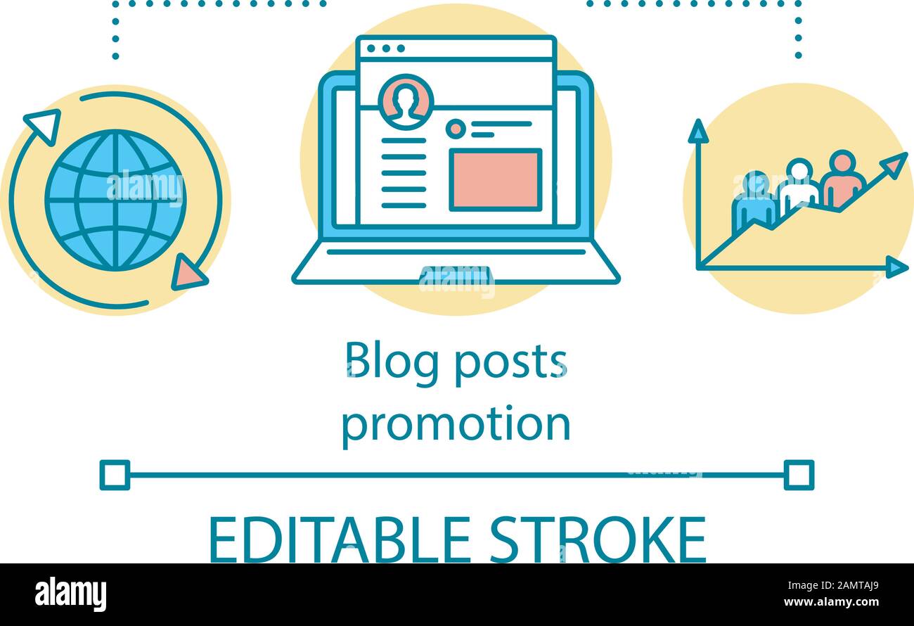 Blog posts promotion concept icon. Content optimization idea thin line ...