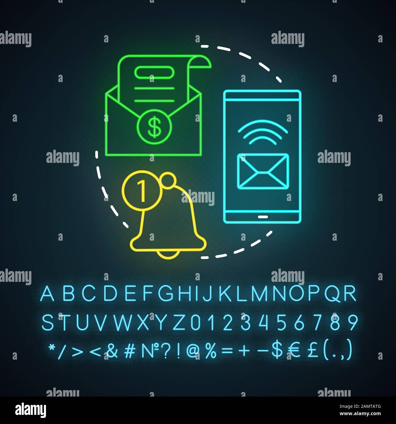 Sponsored messages neon light icon. PPC channel. Promoted post ...