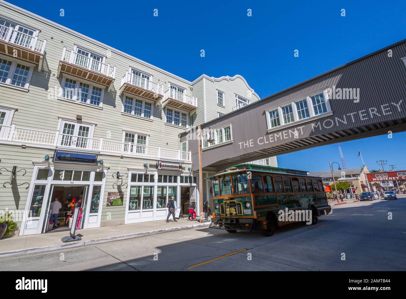 Cannery Row and trolley bus, Monterey Bay, Peninsula, Monterey ...