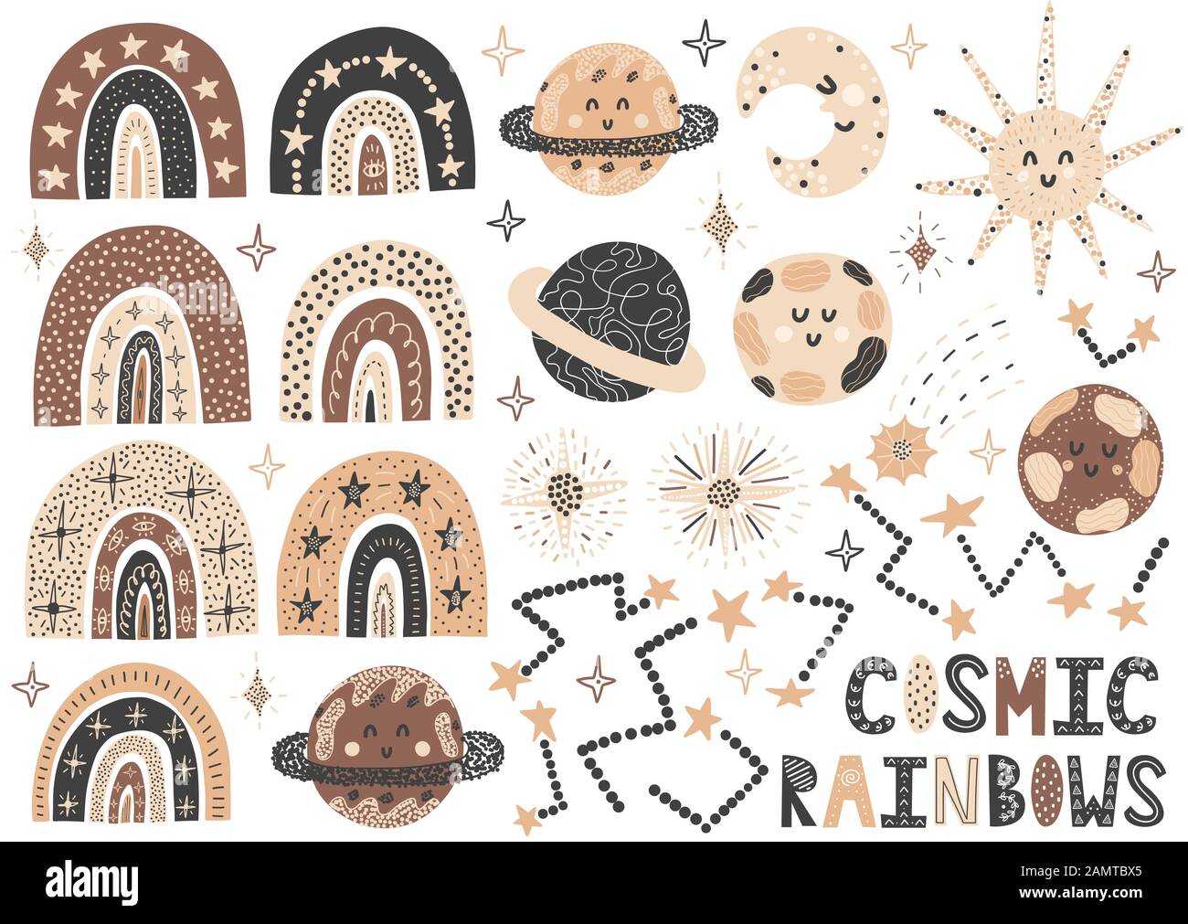 Cosmic rainbows set. Space isolated elements collection Stock Vector ...