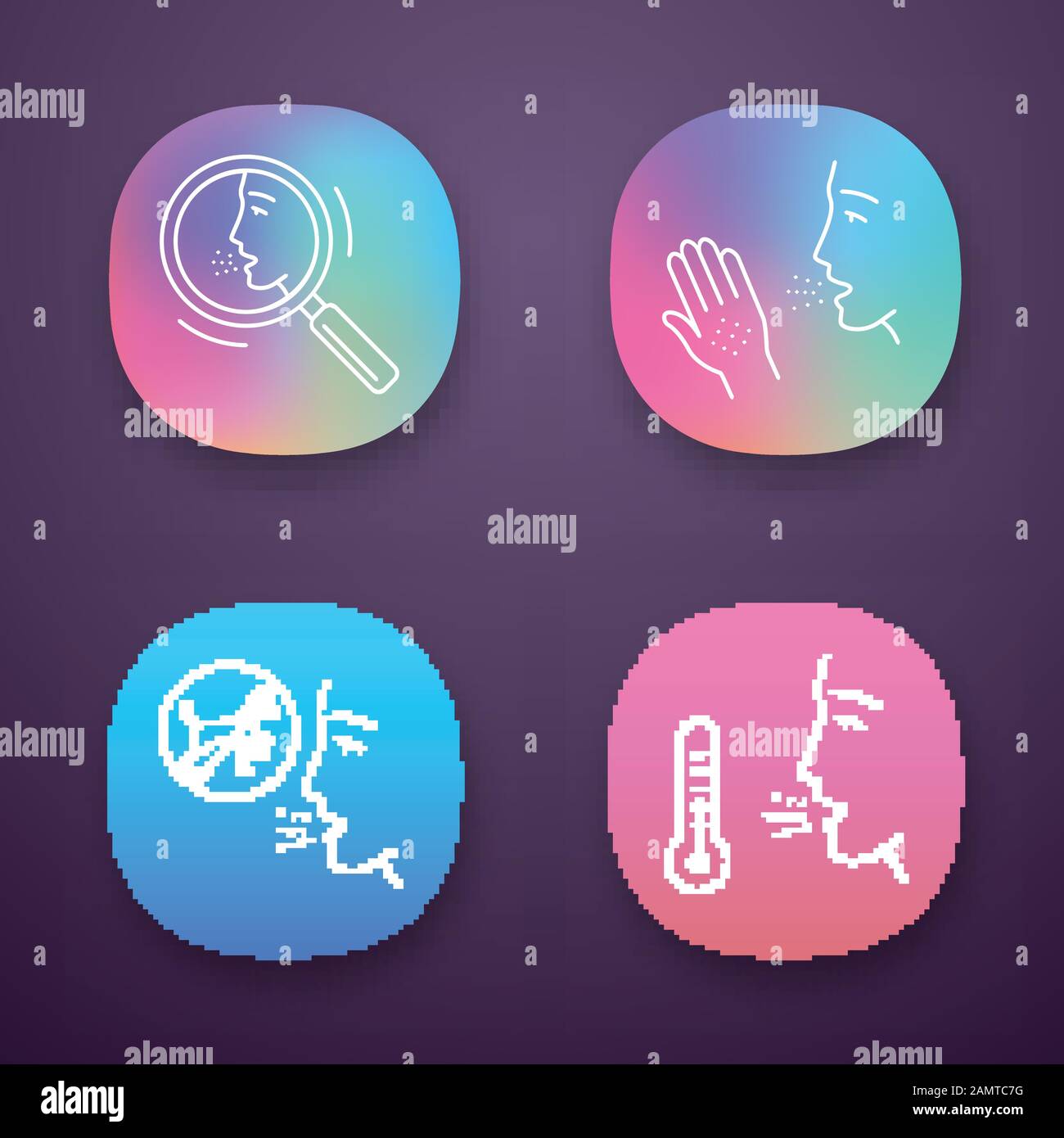 Allergies app icons set. Allergic reactions and diagnosis. Respiratory ...