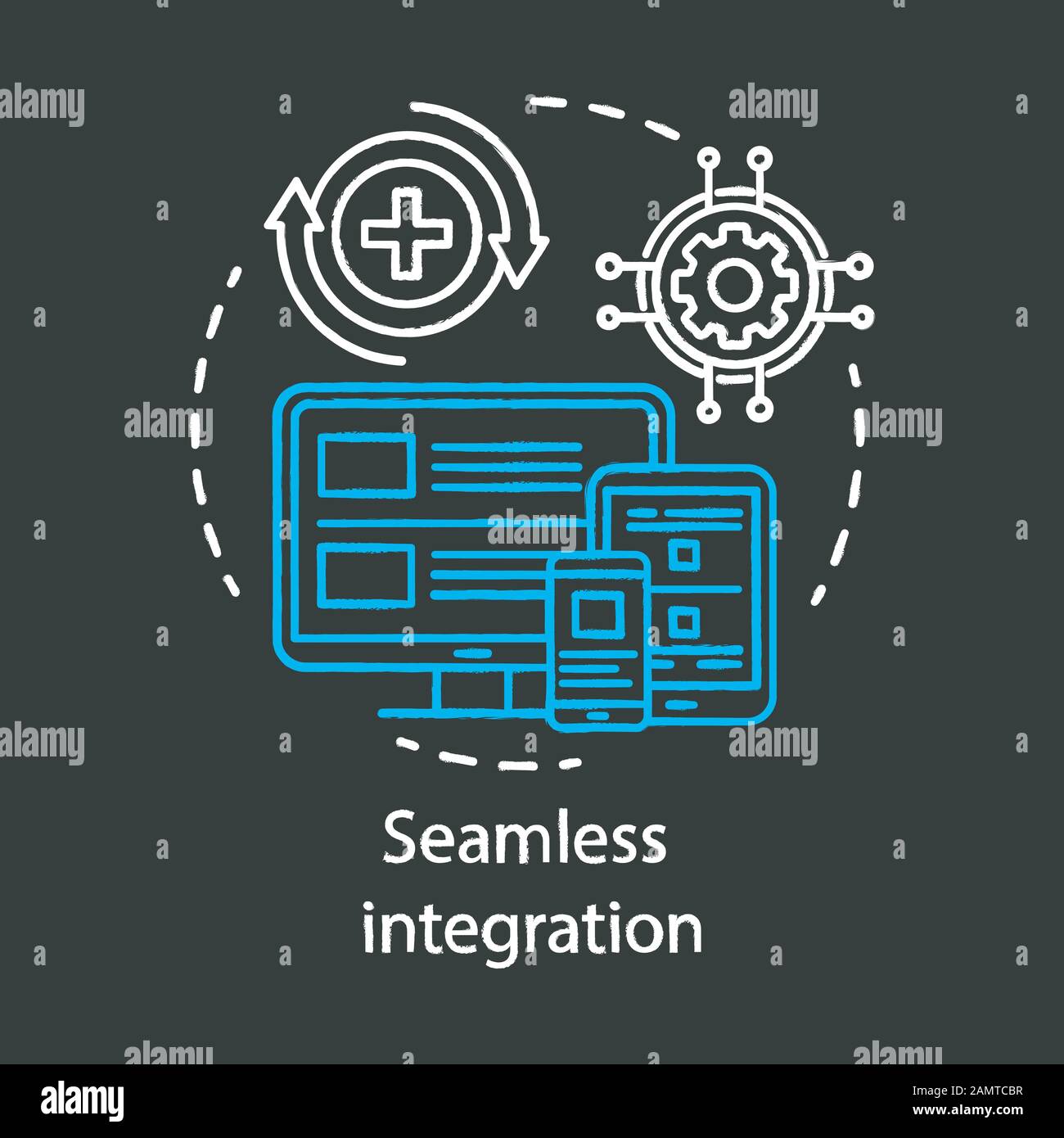Seamless integration concept chalk icon. Referral marketing idea. Smm, social networking. Online ...