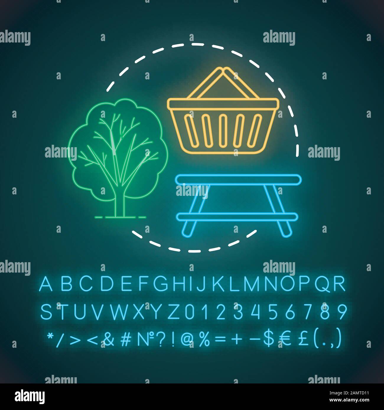 Picnic neon light concept icon. Family activities with kids idea. Meal ...