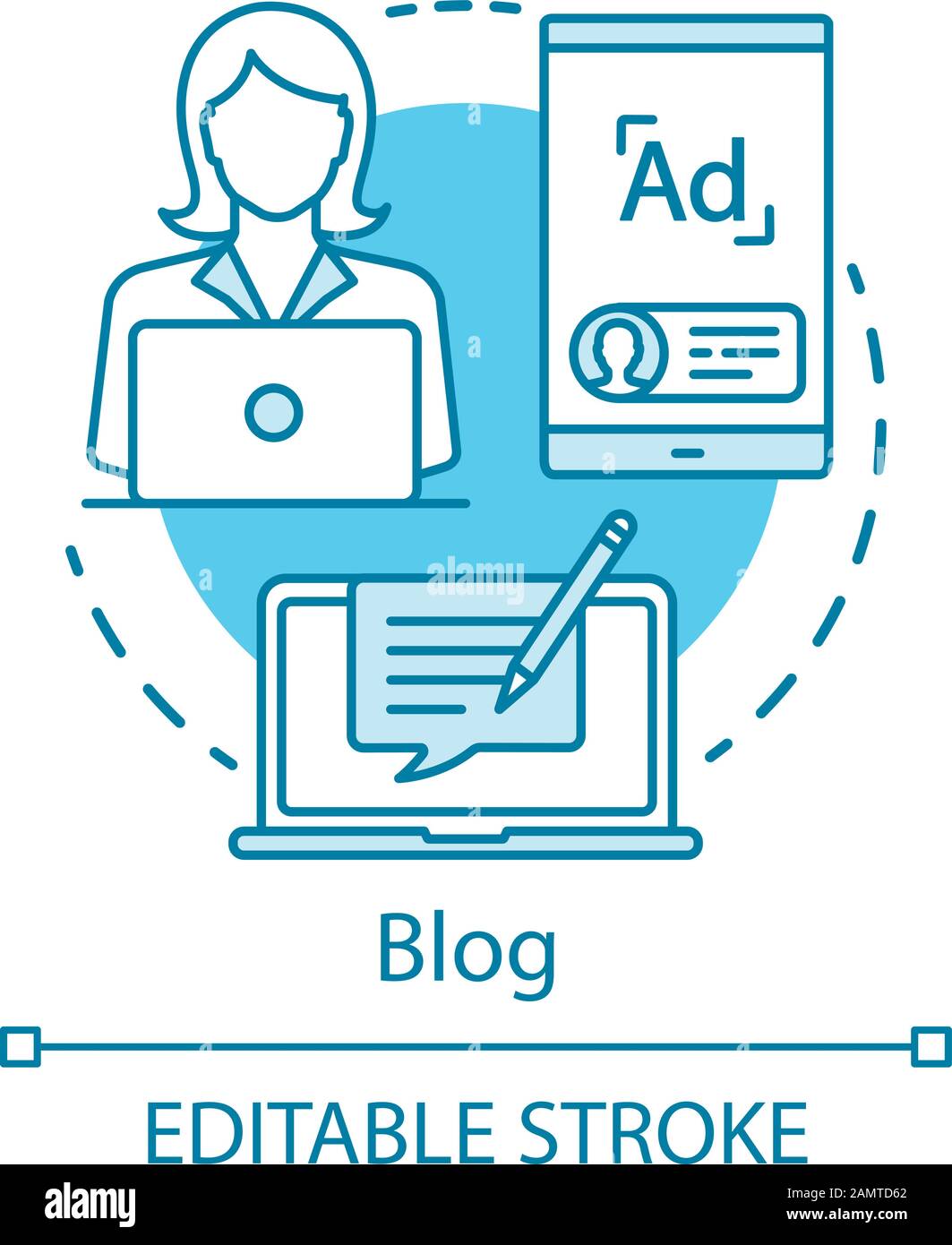 Blog blue concept icon. Channels for SEO idea thin line illustration ...