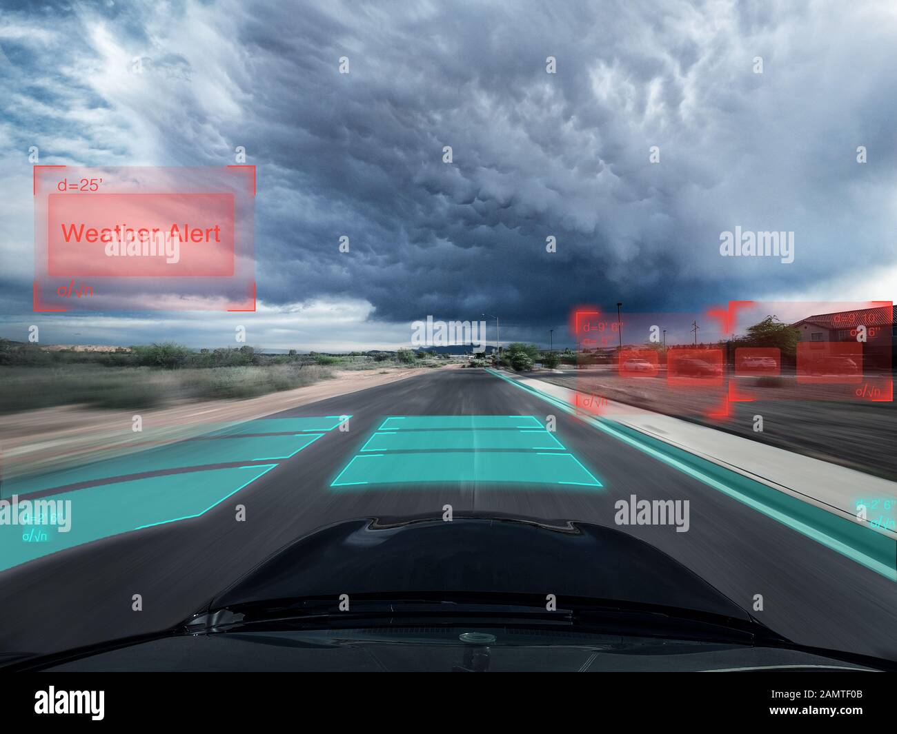 Self driving autonomous car driving in bad weather, USA Stock Photo - Alamy