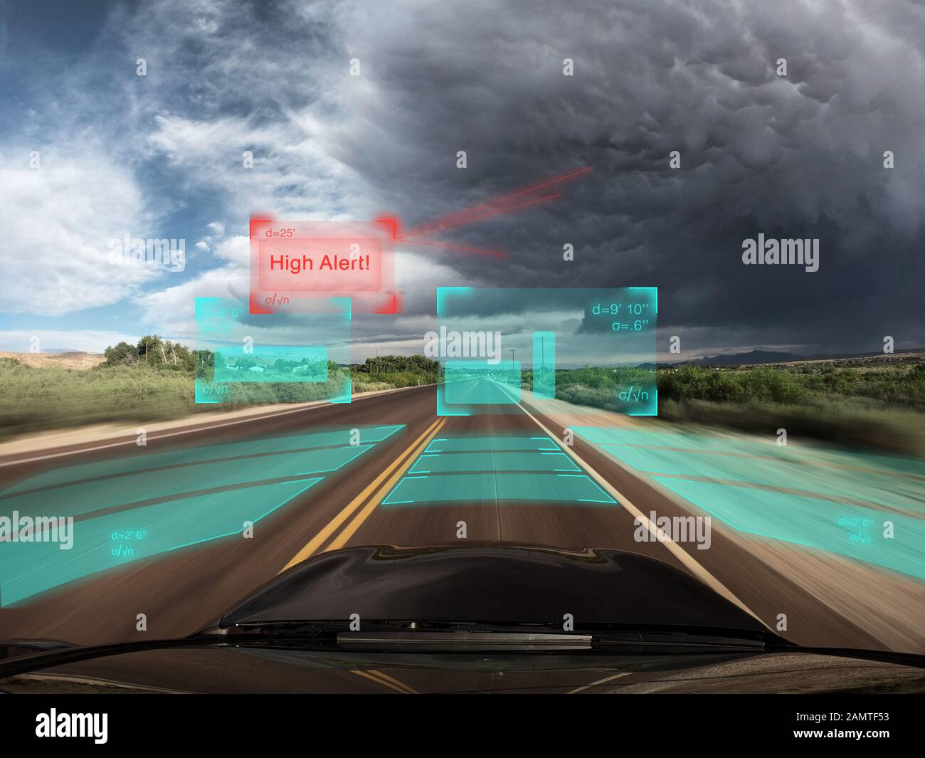 Self driving autonomous car driving in bad weather, USA Stock Photo - Alamy