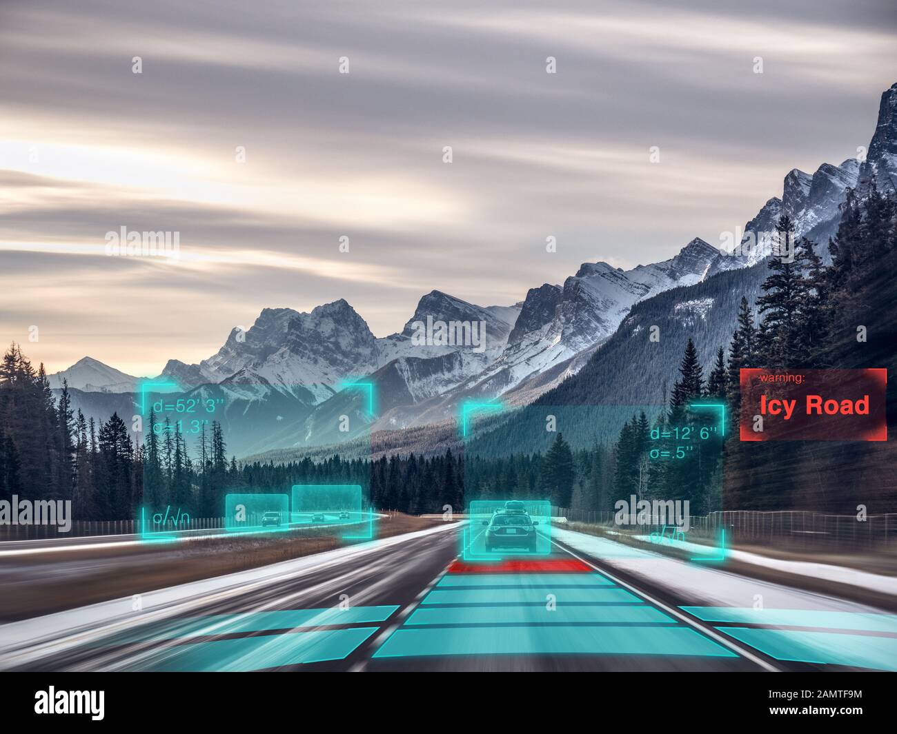 Self driving autonomous car driving in bad weather, USA Stock Photo - Alamy