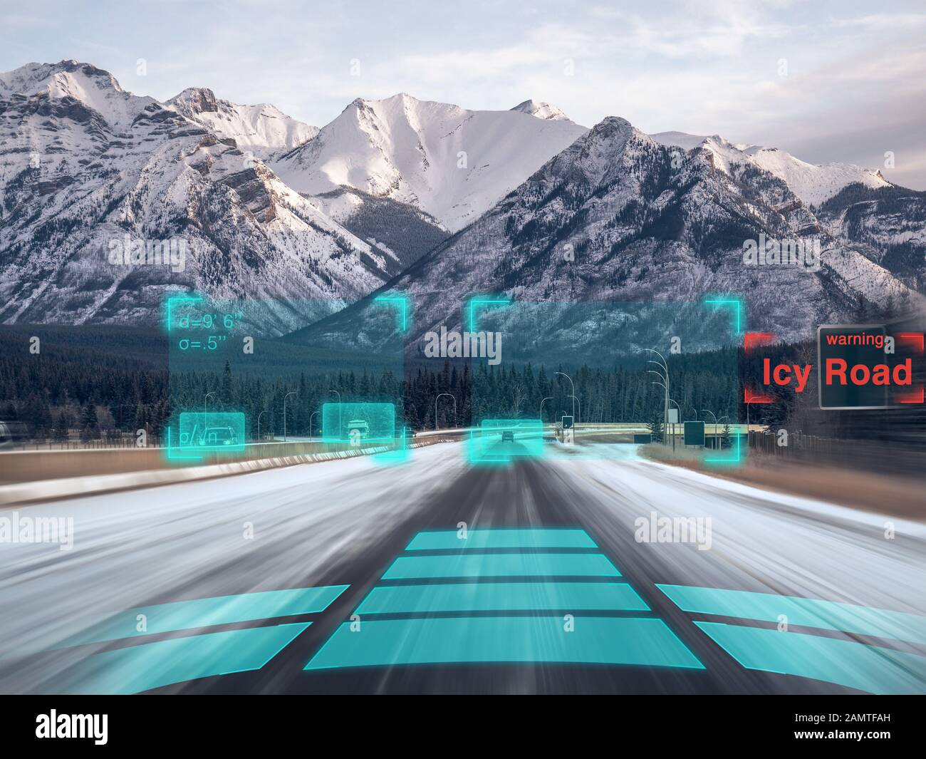 Self driving autonomous car driving in bad weather, USA Stock Photo - Alamy