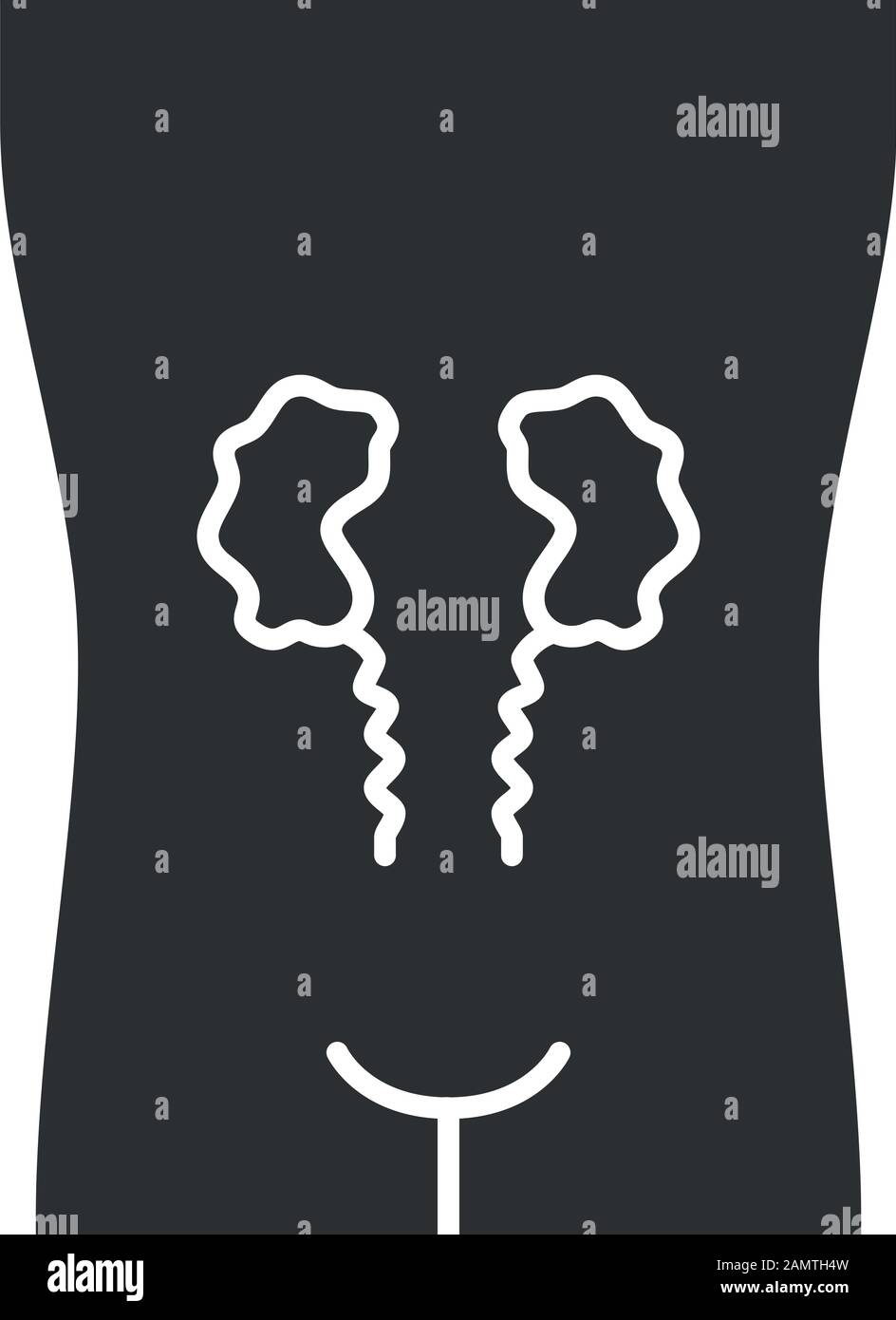 Ill kidneys glyph icon. Sore human organ. Unhealthy urinary system ...