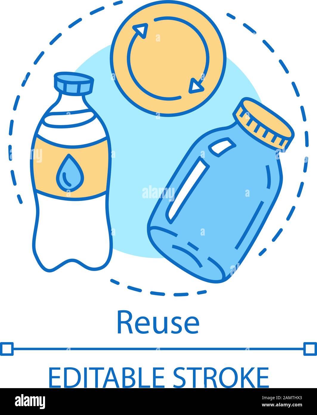 Zero waste products, recycling and reusing items concept icon ...