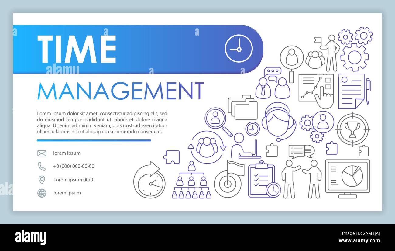 Time management banner, business card template. Workflow optimization ...