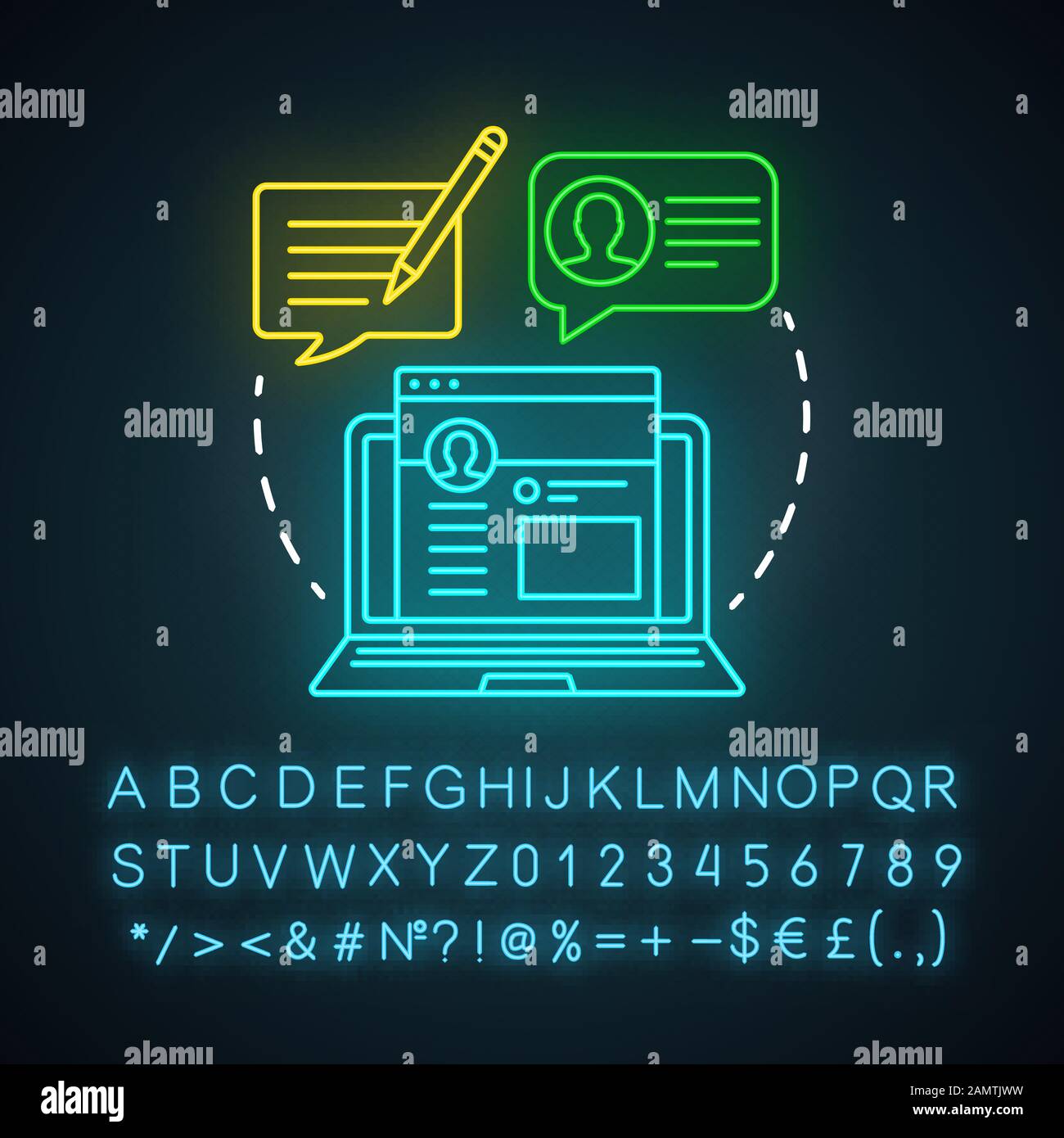 Blog post neon light icon. Content optimization. Blogging. Targeting ...