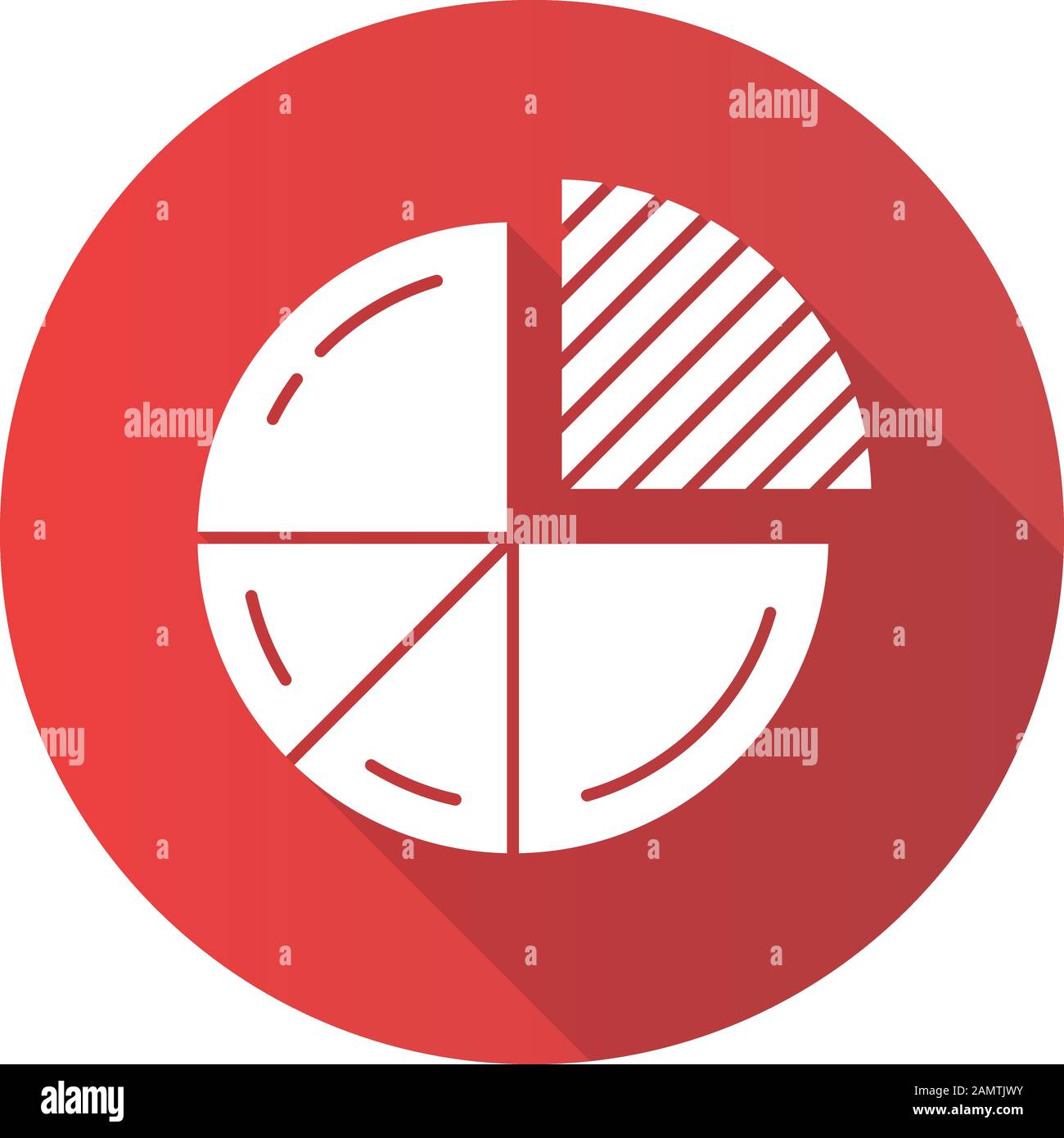 Pie chart flat design long shadow glyph icon. Circle divided into parts ...