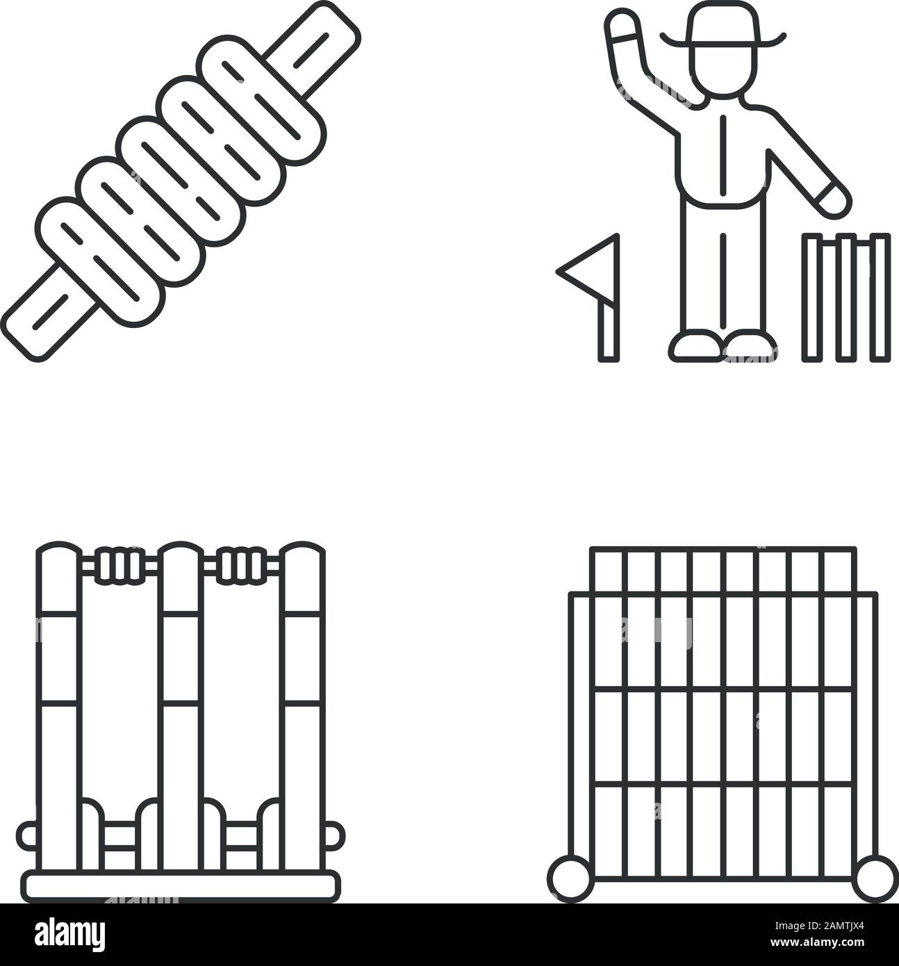 Cricket championship linear icons set. Sport competition. Bail, stumps ...