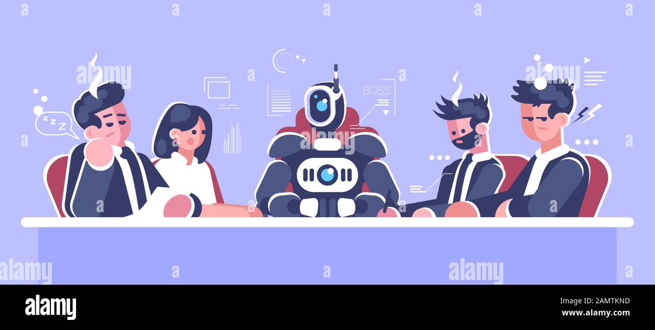 Boss robot flat illustration. AI top manager, team leader replace human ...