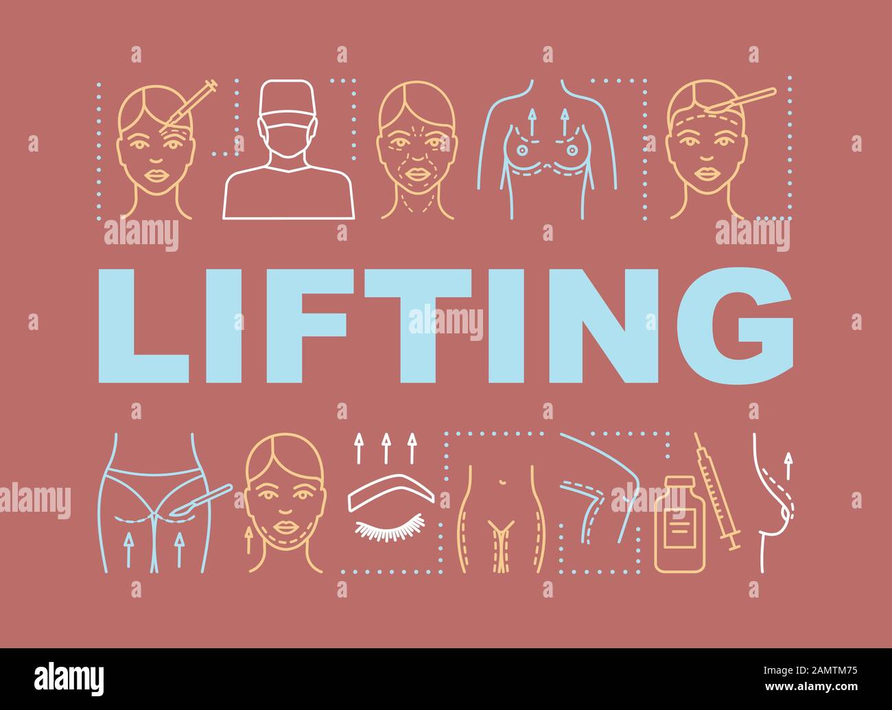 Lifting word concepts banner. Cosmetic surgical procedure. Body, face ...