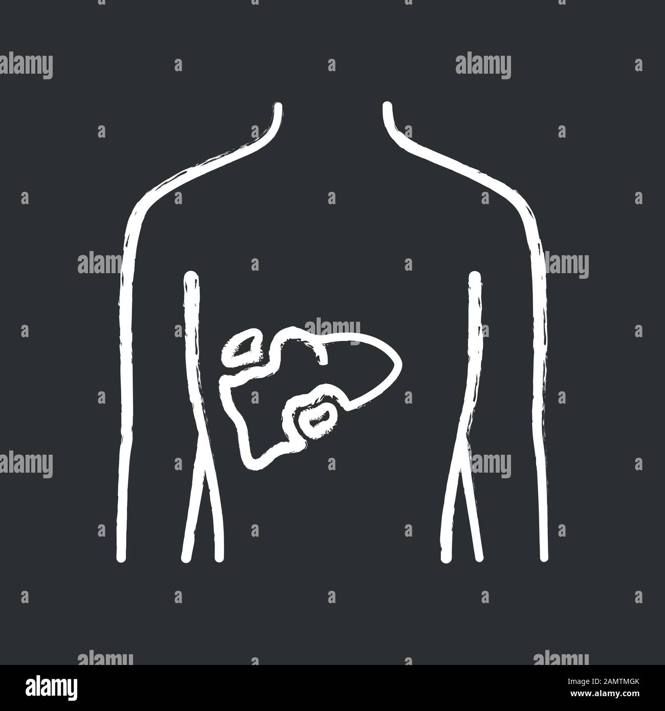 Ill liver chalk icon. Hepatitis, cirrhosis. Sore human organ. Unhealthy ...