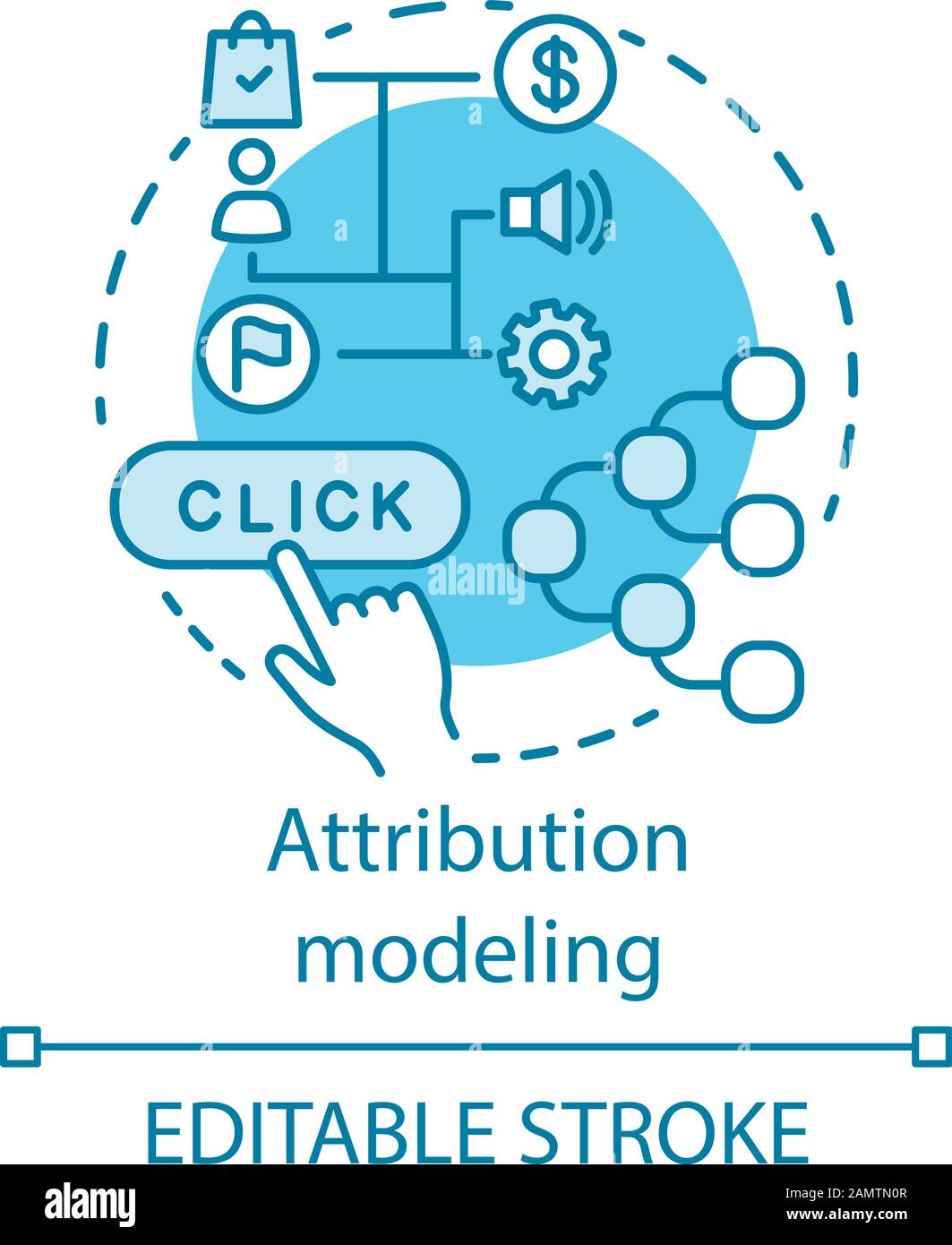 Attribution modeling blue concept icon. Digital marketing benefit idea ...