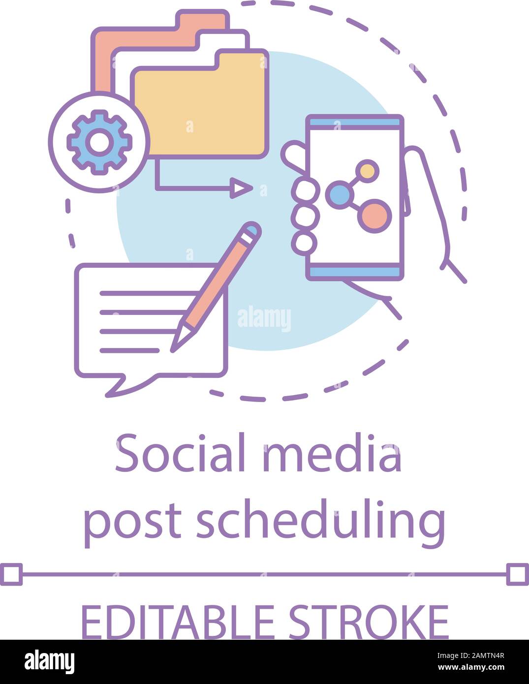 Social media post scheduling concept icon. Social management platform ...