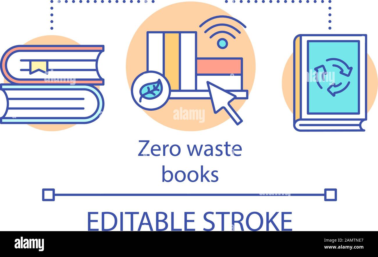 Zero waste books and products, care for environment concept icon idea ...