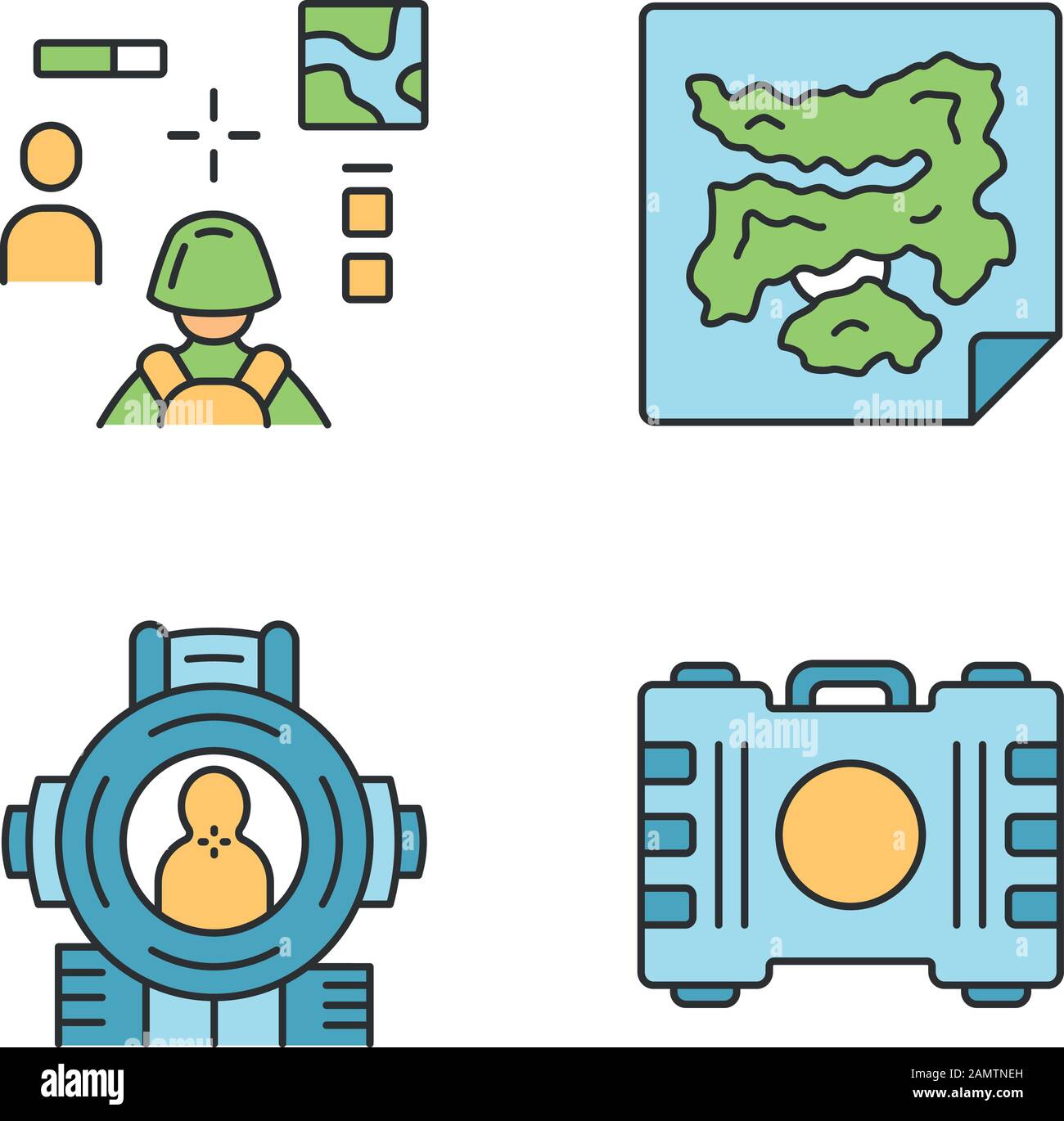 Astronomy color icons set. Space exploration. Telescope, Solar System, artificial satellite ...