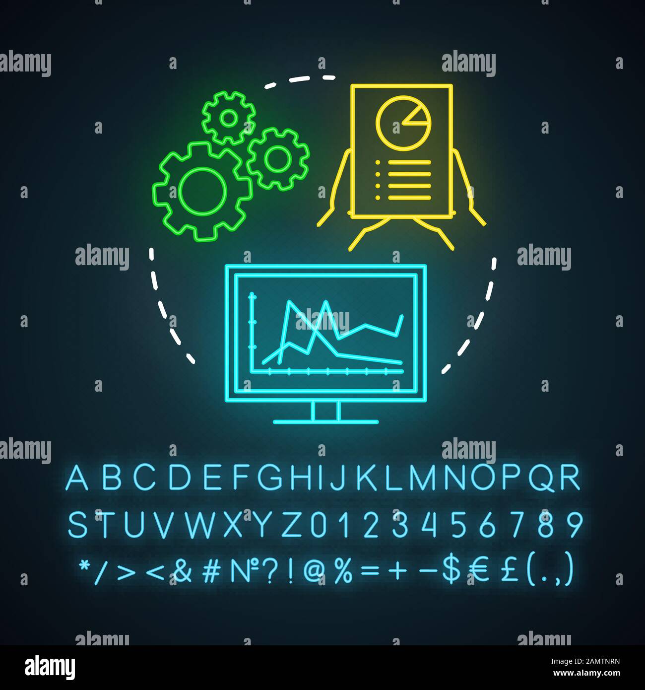 Campaign tracking neon light icon. Marketing automation. Web analytics ...